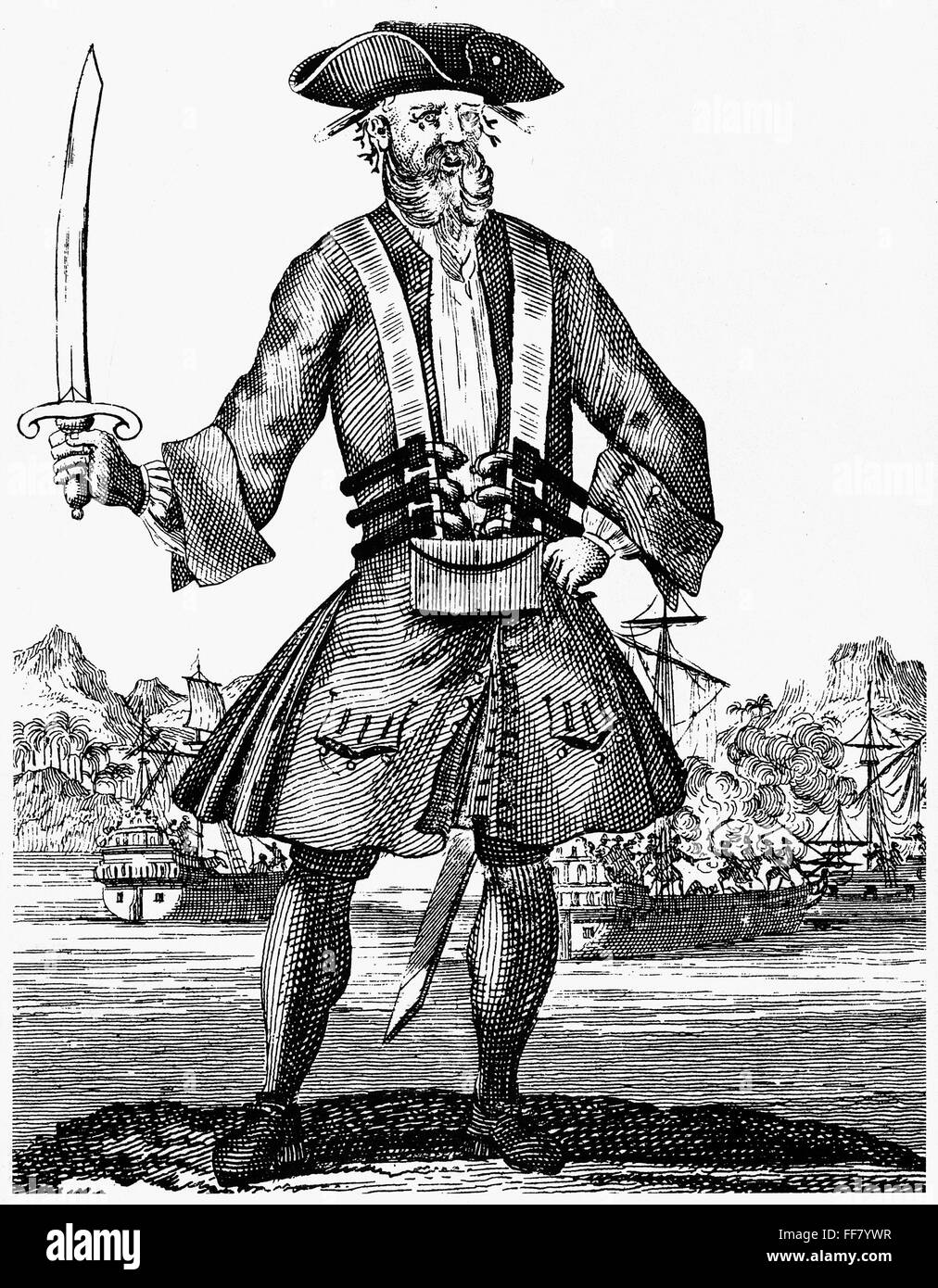 EDWARD TEACH (d. 1718). /nEnglish pirate, known as Blackbeard. Line ...