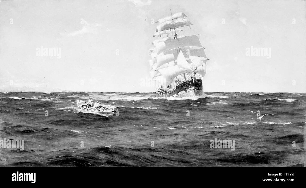 MERCHANT SHIP, 1899. /n'Off Valparaiso.' Oil on canvas, 1899, by Thomas ...