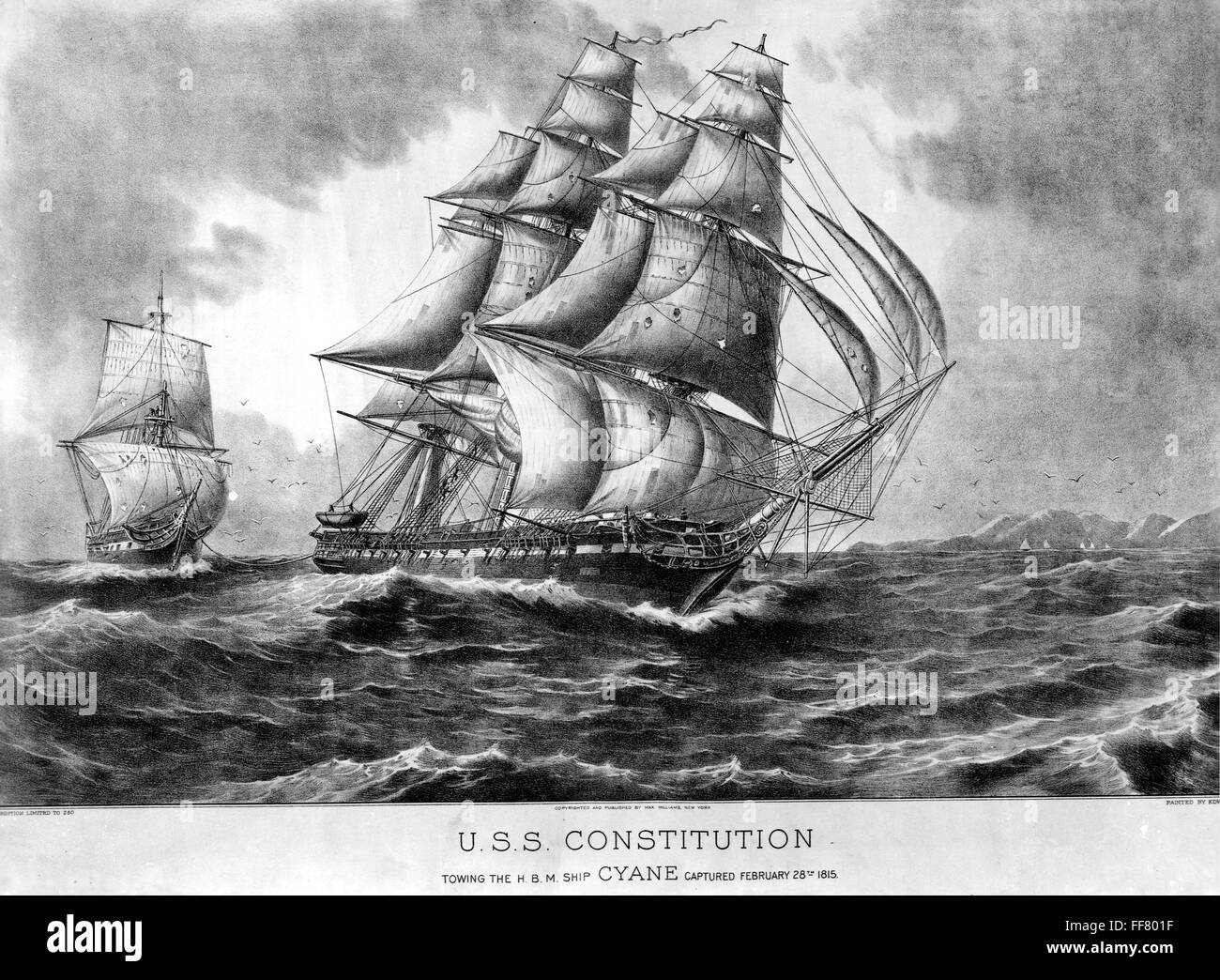 WAR OF 1812. /nThe engagement between USS Constitution and HMS Cyane ...
