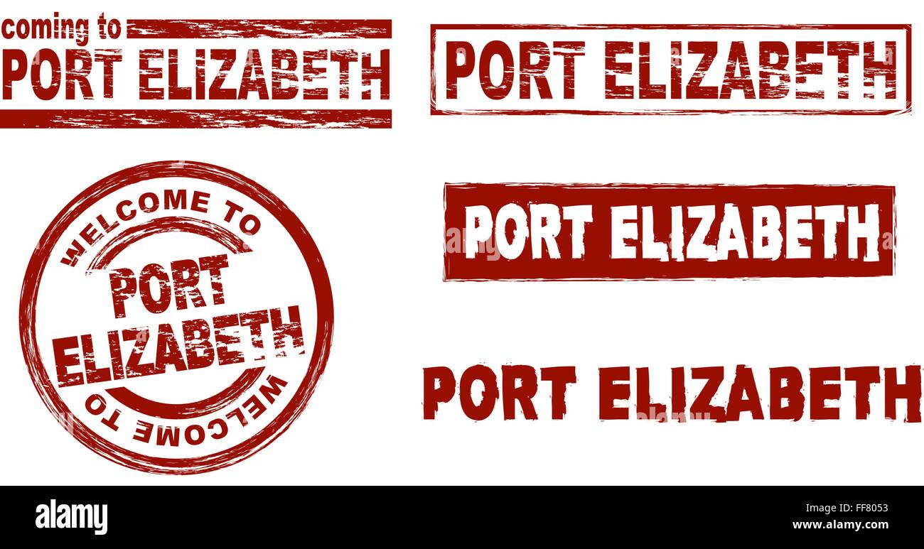 Set of stylized ink stamps showing the city of Port Elizabeth Stock ...