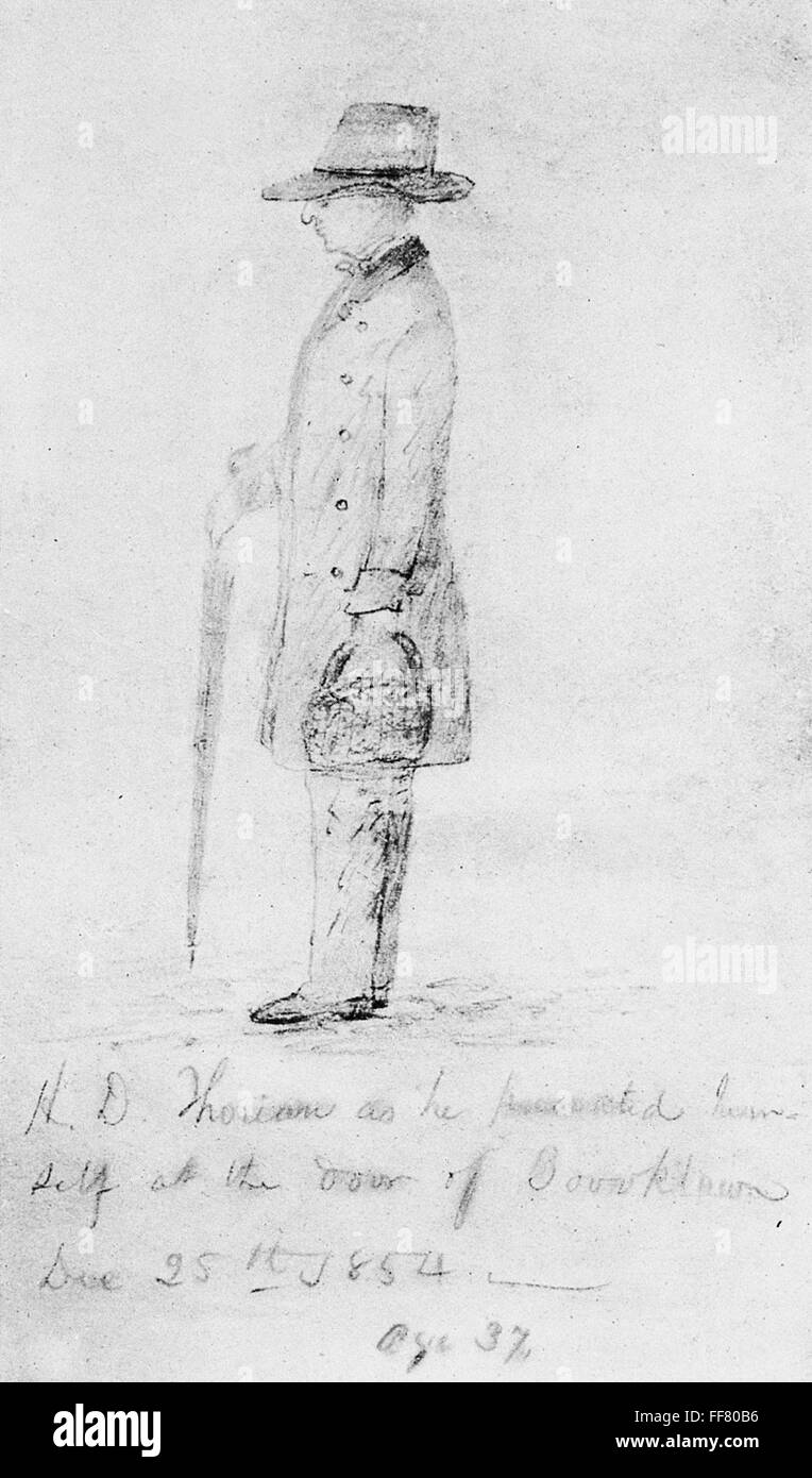 HENRY DAVID THOREAU /n(1817-1862). American writer. Pencil drawing ...