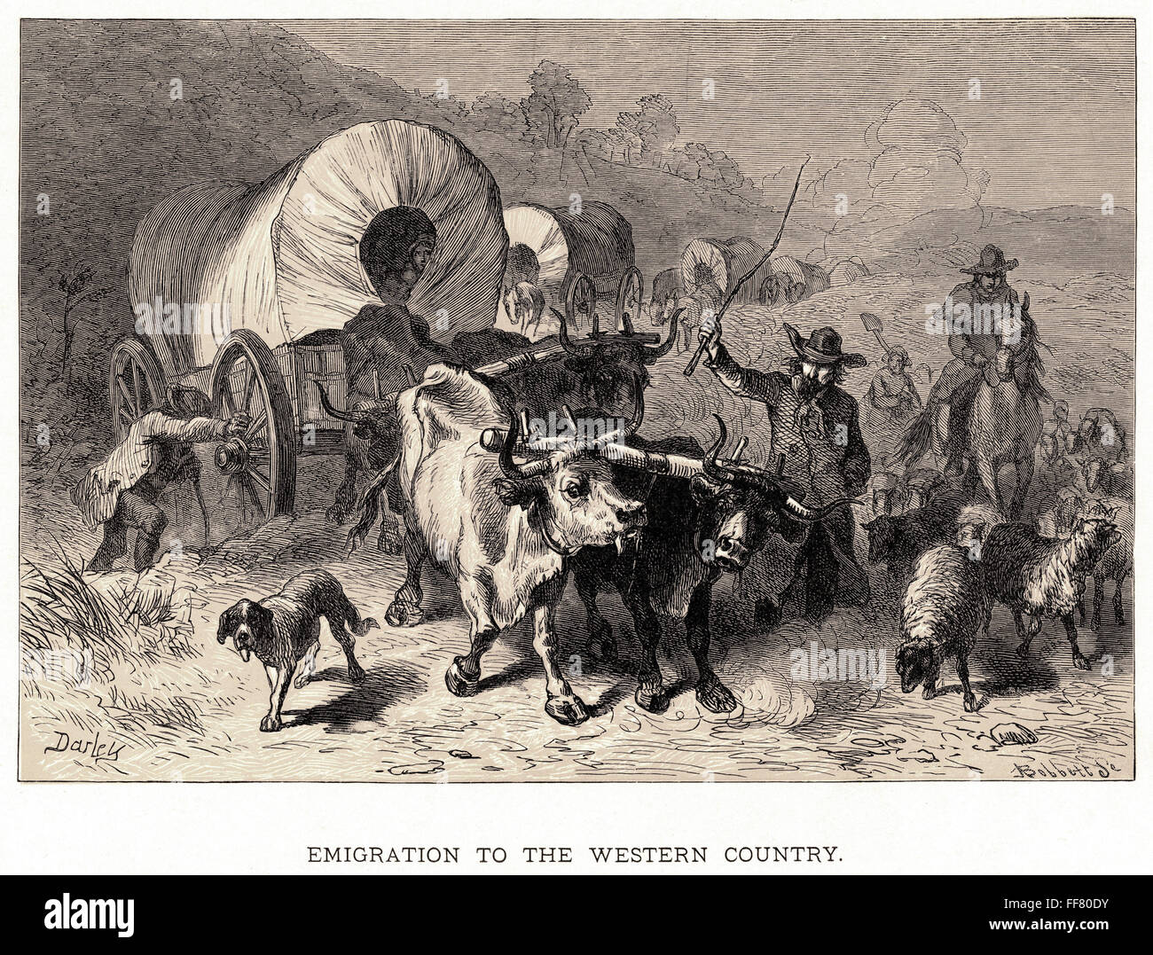 EMIGRANTS TO THE WEST. /n'Emigration to the Western Country'. Wood ...