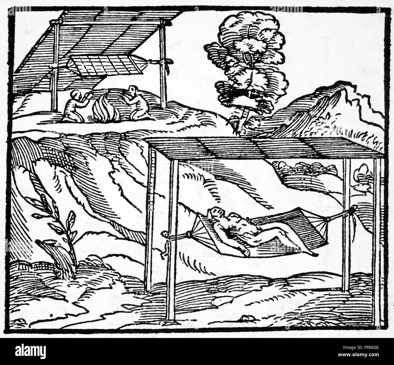 NATIVE INDIANS: HAMMOCK, 1563. /nHow the native Indians sleep in ...
