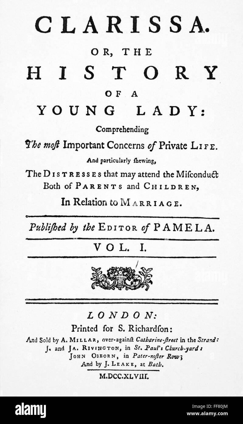 RICHARDSON: CLARISSA. /nTitle page of the first volume of the first ...