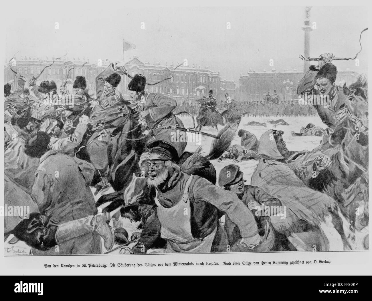 RUSSIA: REVOLUTION OF 1905. /nCossacks riding down unarmed factory ...