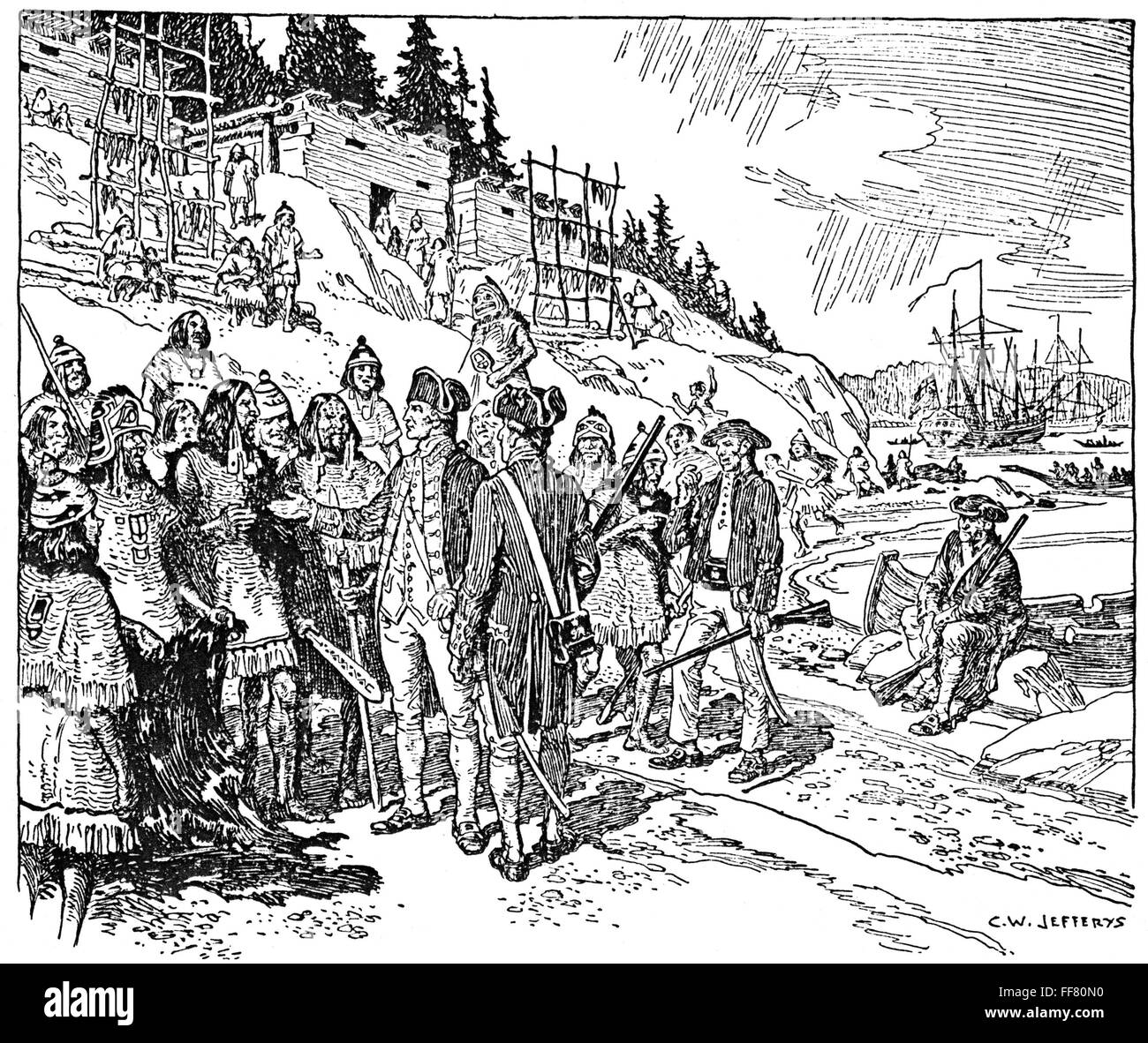 VANCOUVER ISLAND, 1778. /nCaptain James Cook at Nootka Sound, Vancouver ...