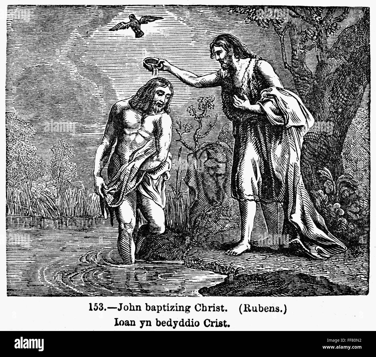 JOHN BAPTIZING JESUS. /nWood engraving, 19th century Stock Photo - Alamy