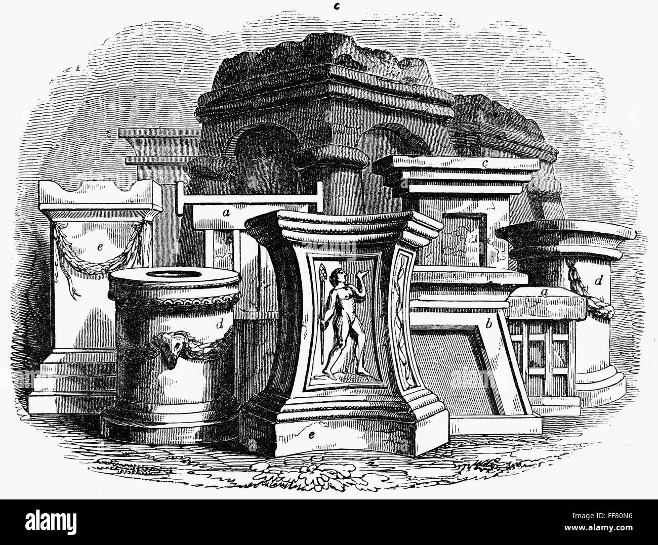 GROUP OF ANCIENT ALTARS. /nWood engraving, 19th century Stock Photo - Alamy