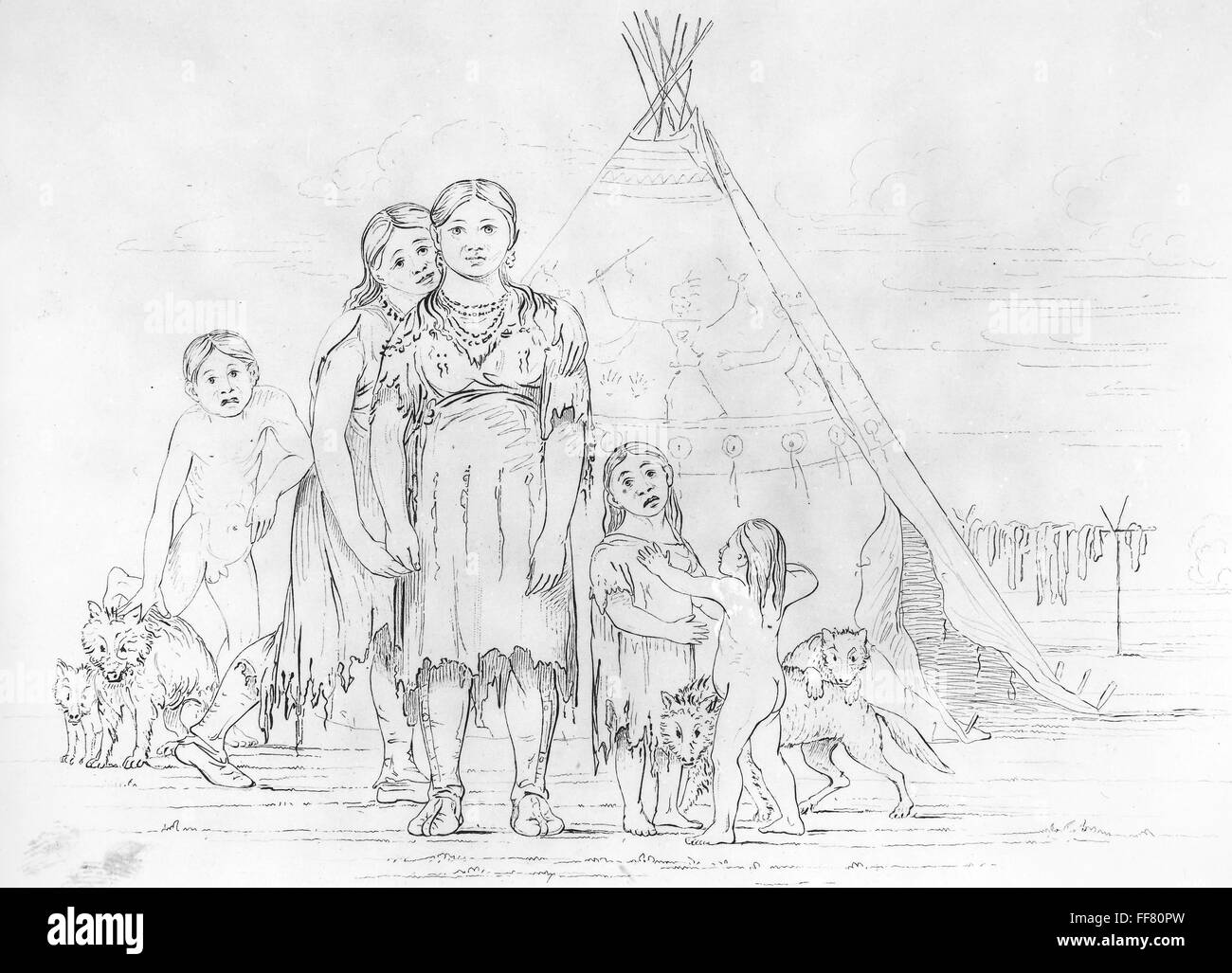 CATLIN: COMANCHE FAMILY. /nA Comanche chief's family. Line engraving ...