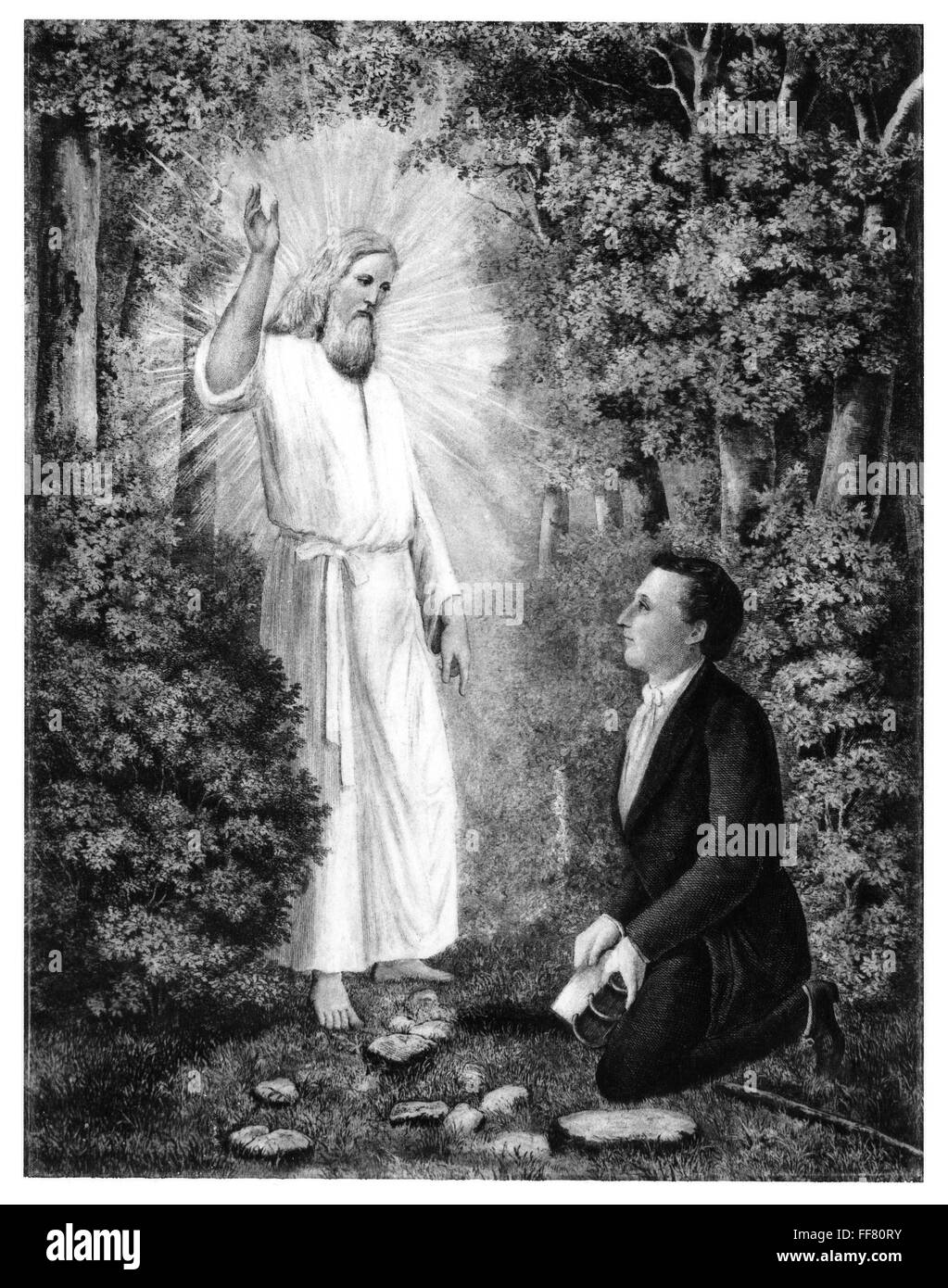 MORONI AND JOSEPH SMITH. /nThe angel Moroni delivering the plates of ...