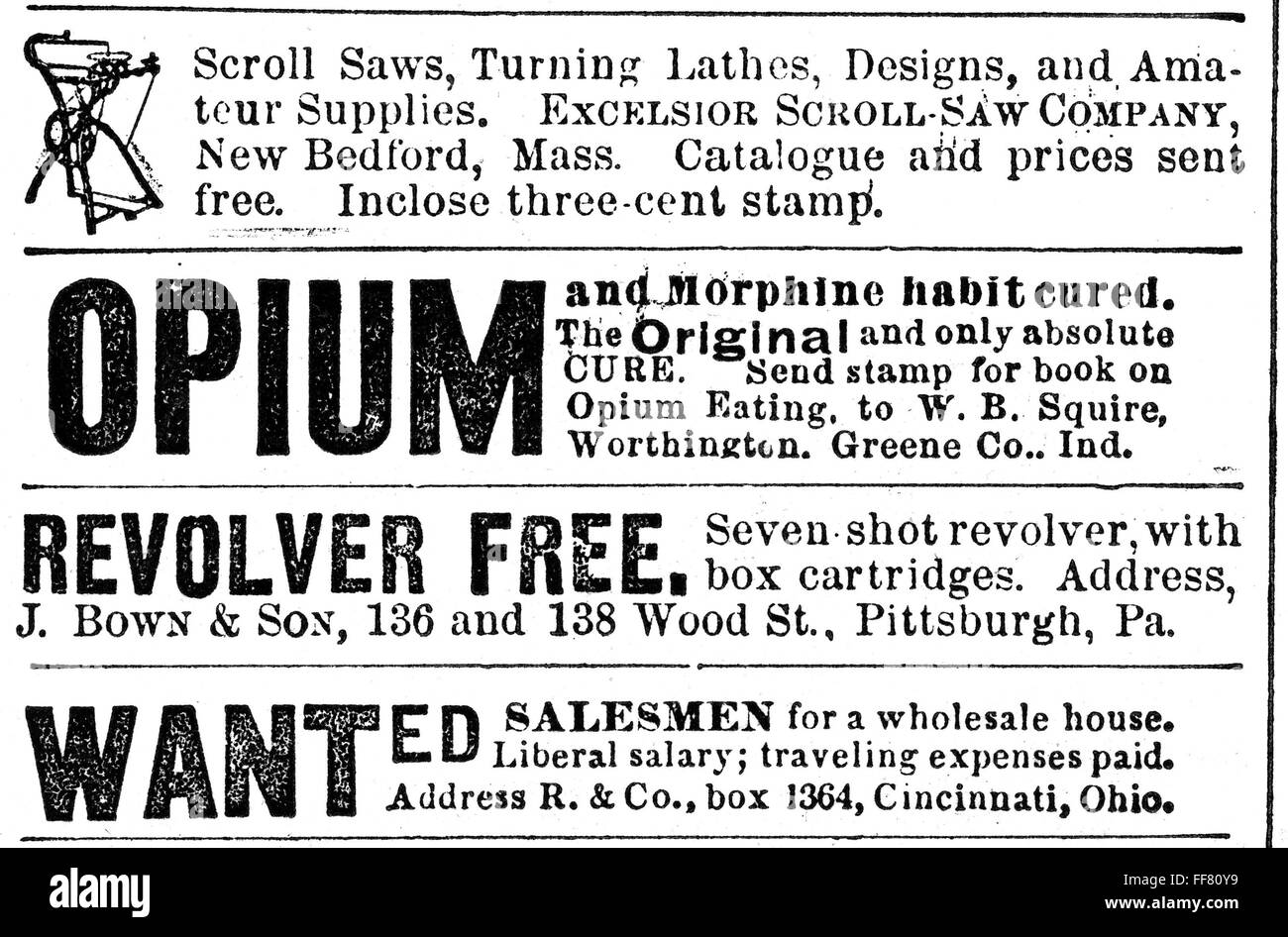 OPIUM ADDICTION, 1878. /nAdvertisement for a mail order 'cure' for ...