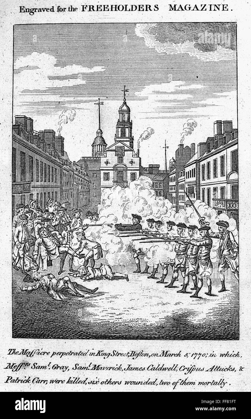 BOSTON MASSACRE, 1770. /nAn English engraving, directly inspired by the ...