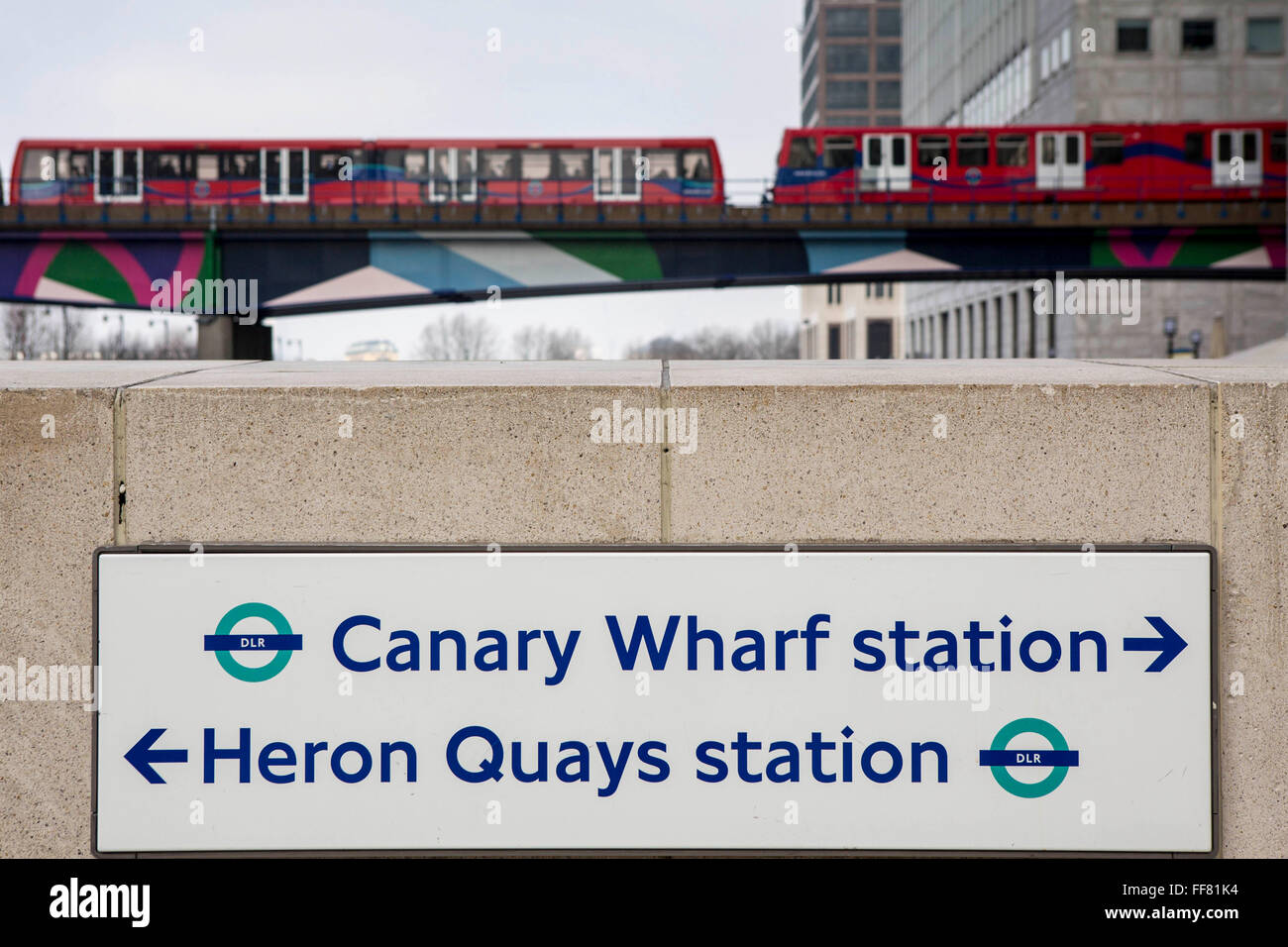 Street sign for Canary Wharf and Heron Quays DLR stations outside ...