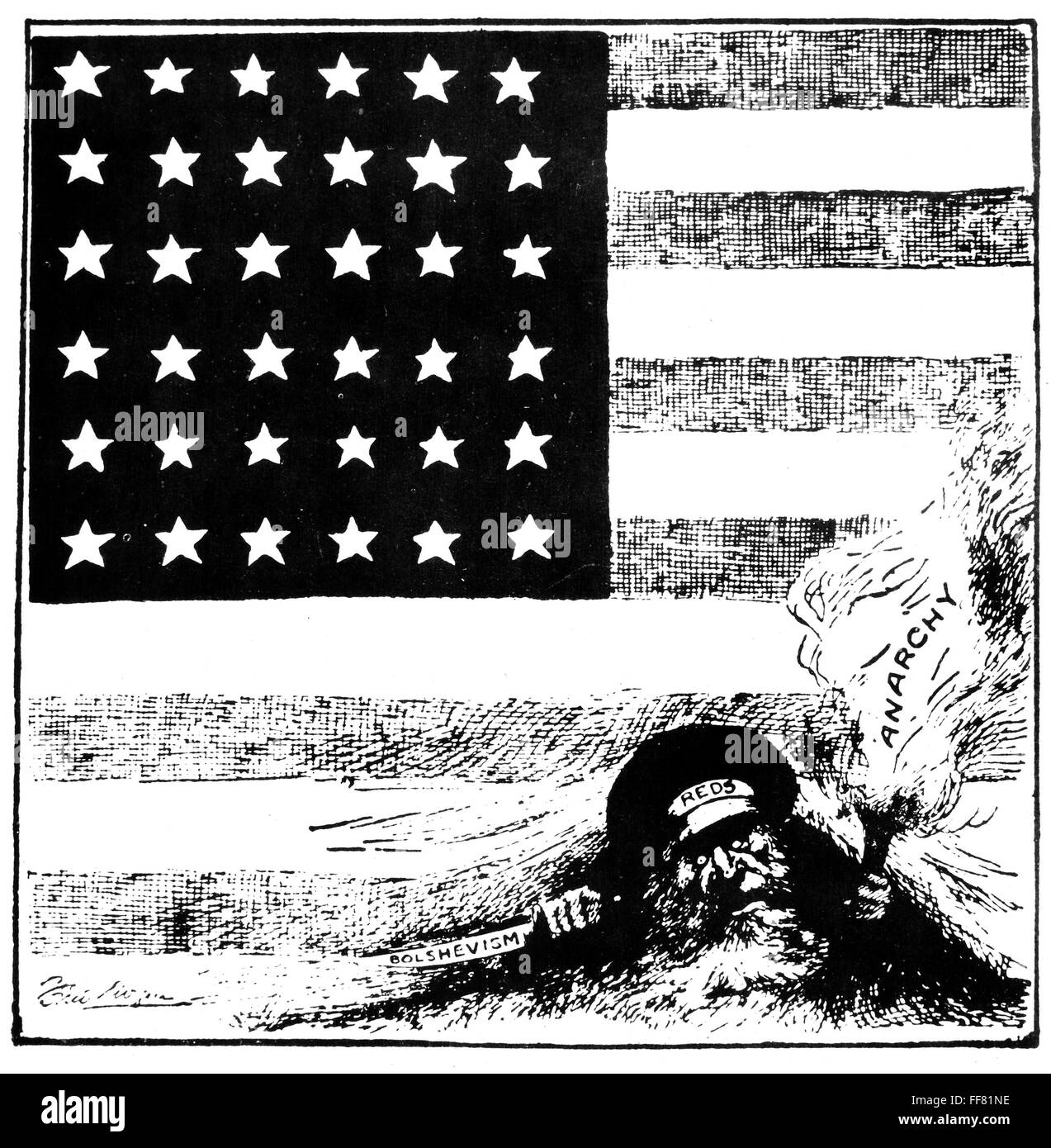 CARTOON: RED SCARE, 1919. /n'Put Them Out and Keep Them Out.' A bearded ...