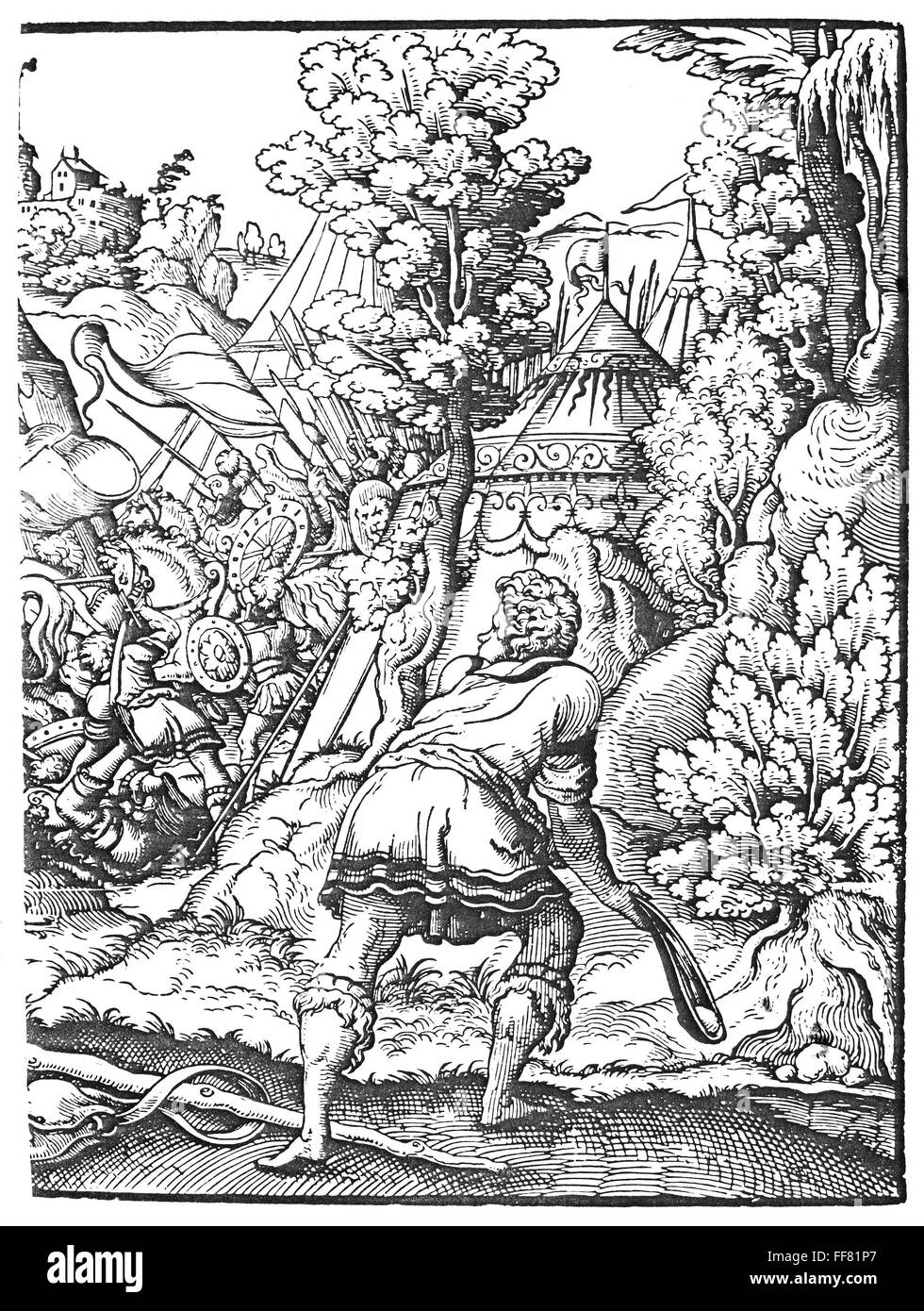 DAVID & GOLIATH. /nDavid prepares to hurl his stone at Goliath, the ...