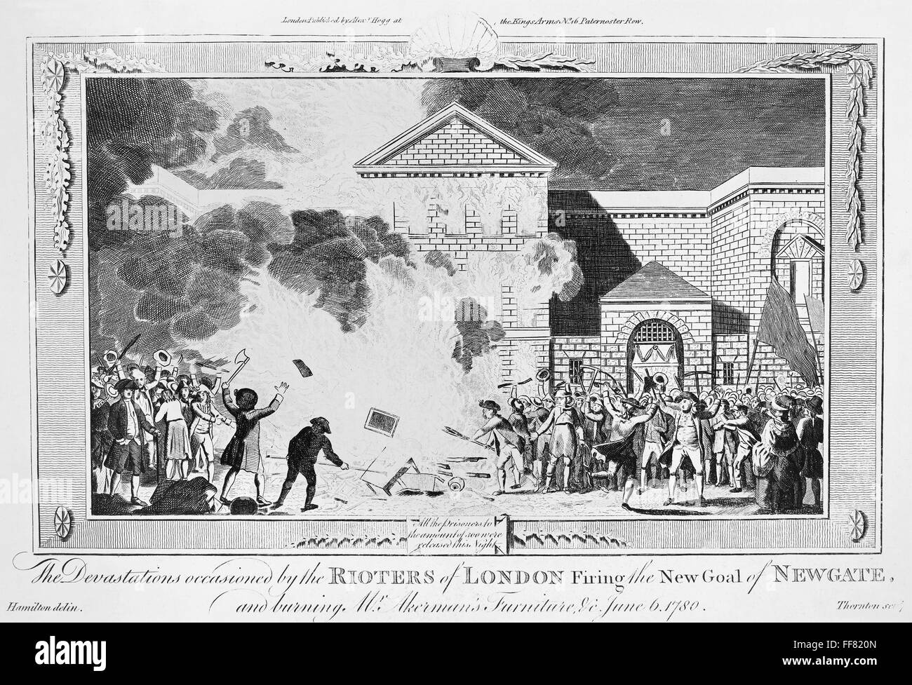 LONDON: GORDON RIOTS, 1780. /nA London mob burning Newgate prison on 6 ...