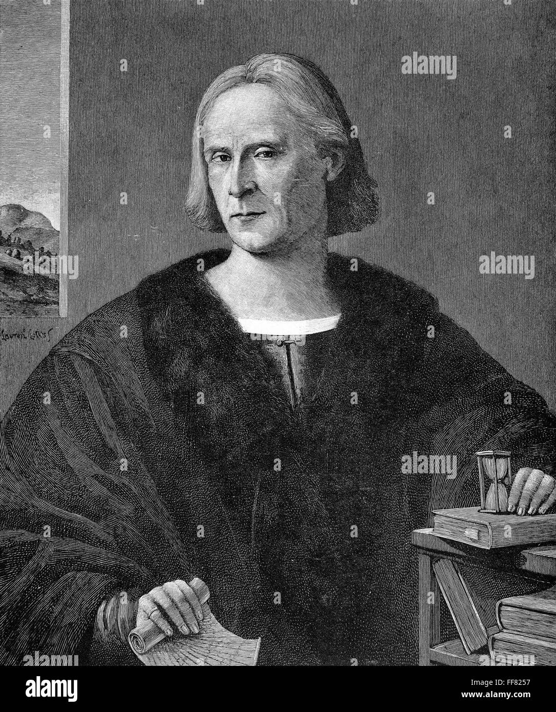 CHRISTOPHER COLUMBUS /n(1451-1506). Italian navigator. Wood engraving ...