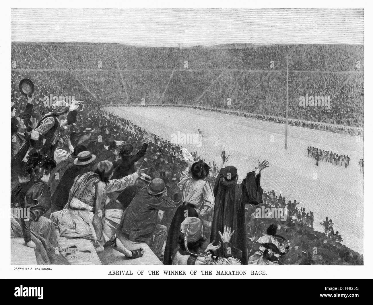 OLYMPIC GAMES, 1896. /nArrival of the winner of the marathon race at ...