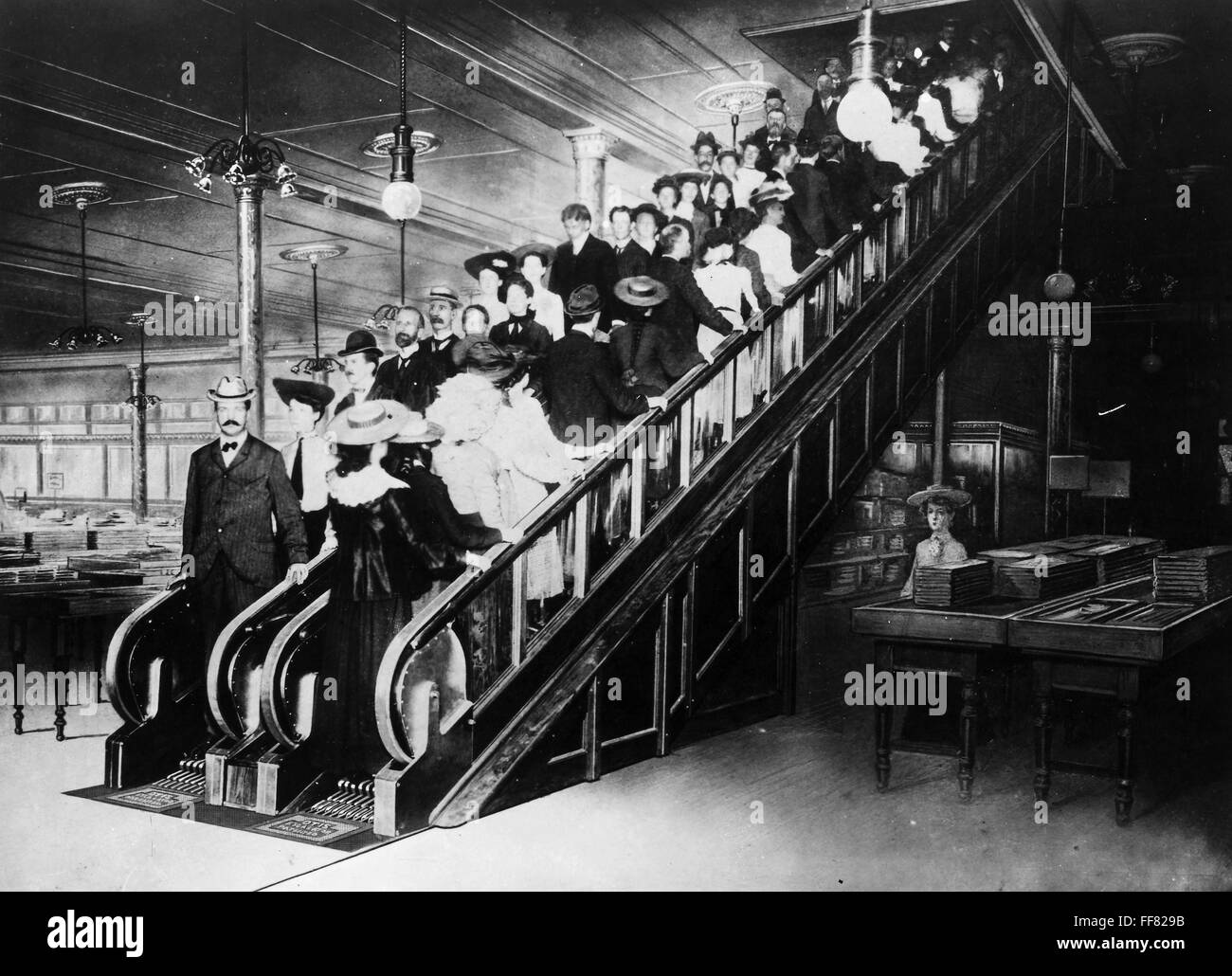 ESCALATOR, 1903. /nOtis duplex cleat type escalator installed in 1903 ...