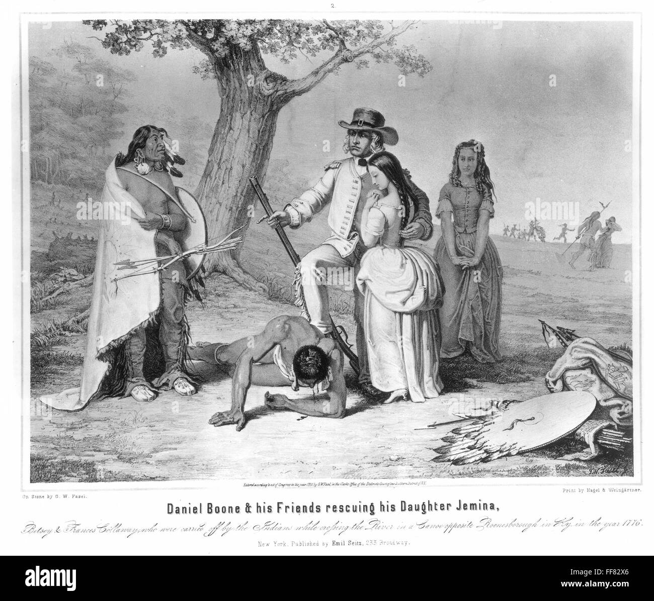 BOONE RESCUING DAUGHTER. /nDaniel Boone (1734-1820) and friends ...