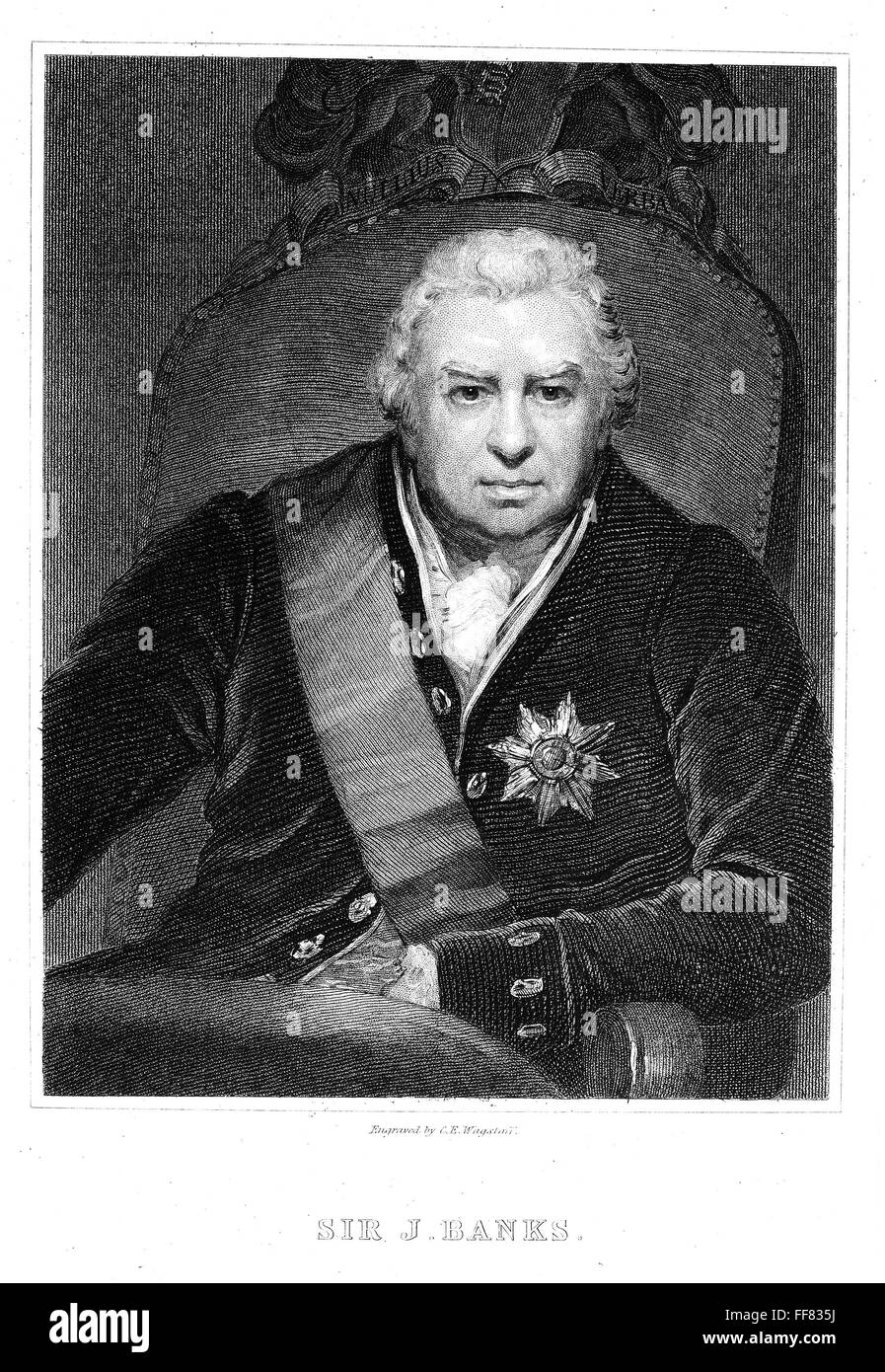 JOSEPH BANKS (1743-1820). /nEnglish naturalist. Line-and-stipple ...