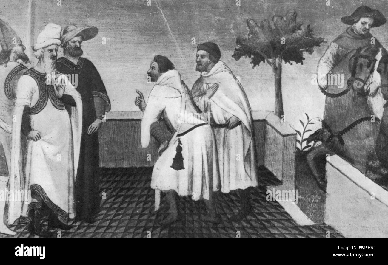 MARCO POLO (1254?-1324?). /nItalian traveler. Marco Polo and his father ...