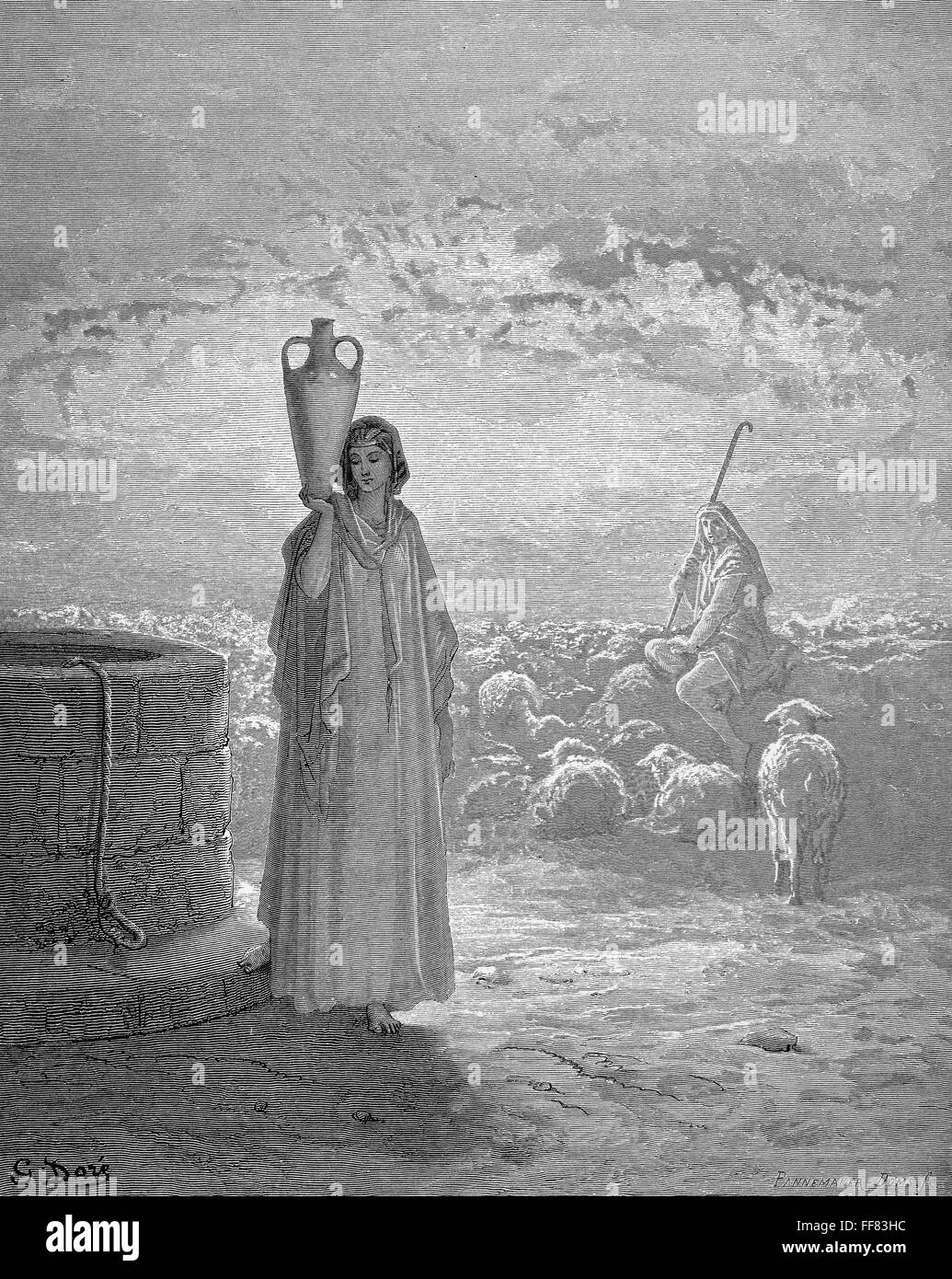 JACOB TENDING FLOCK. /nJacob keeping Laban's flocks (Genesis 29: 20 ...