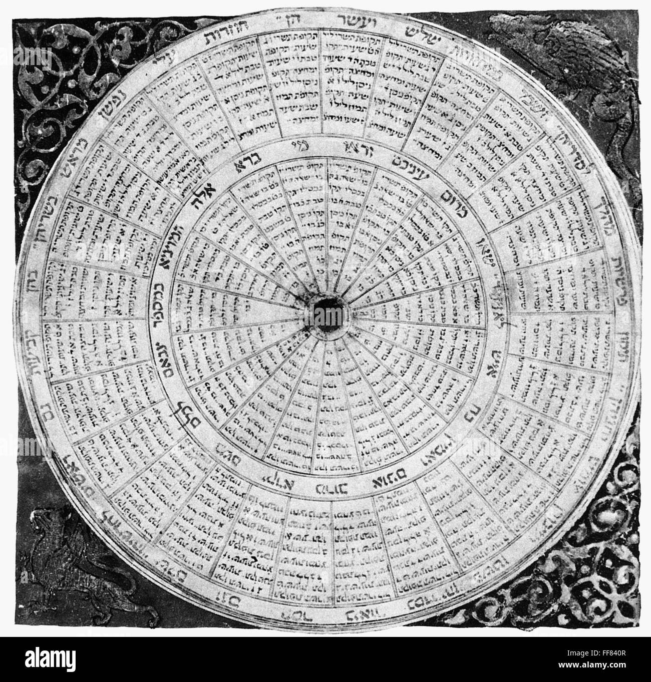 HEBREW CALENDAR, c1300. /nA circular mobile table with a Hebrew ...