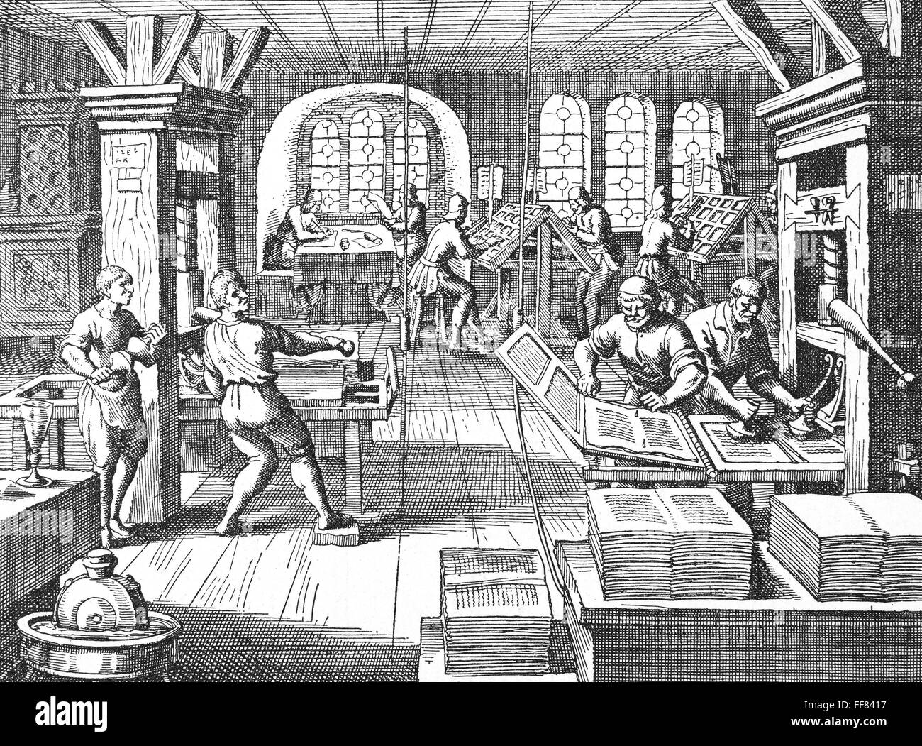 PRINTING OFFICE, 1619. /nThe interior of a printing office. Engraving ...