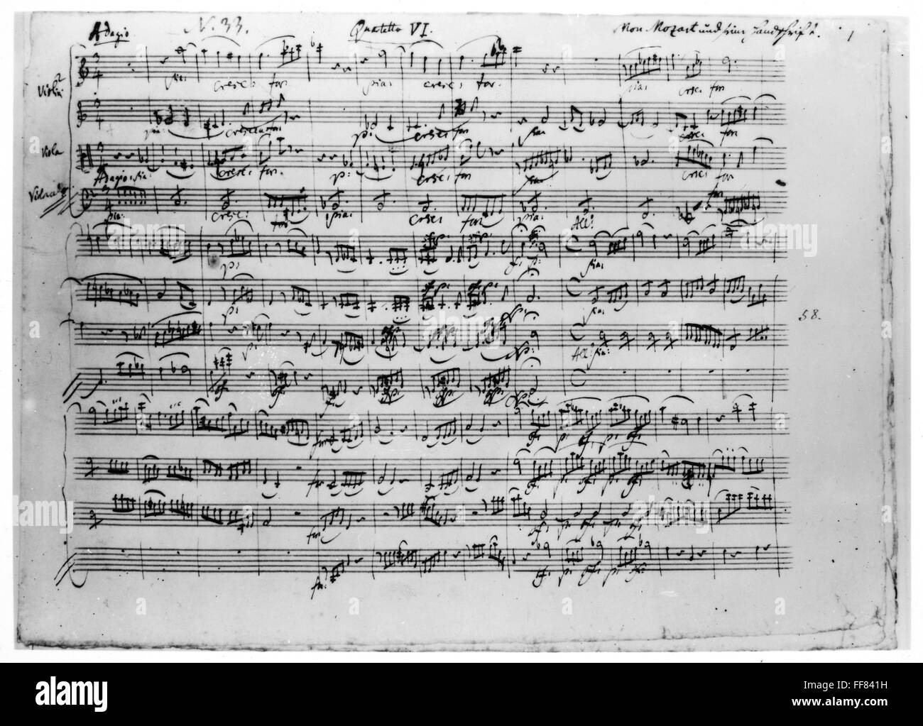 MOZART: QUARTET IN C MAJOR. /nThe beginning of the autograph manuscript ...