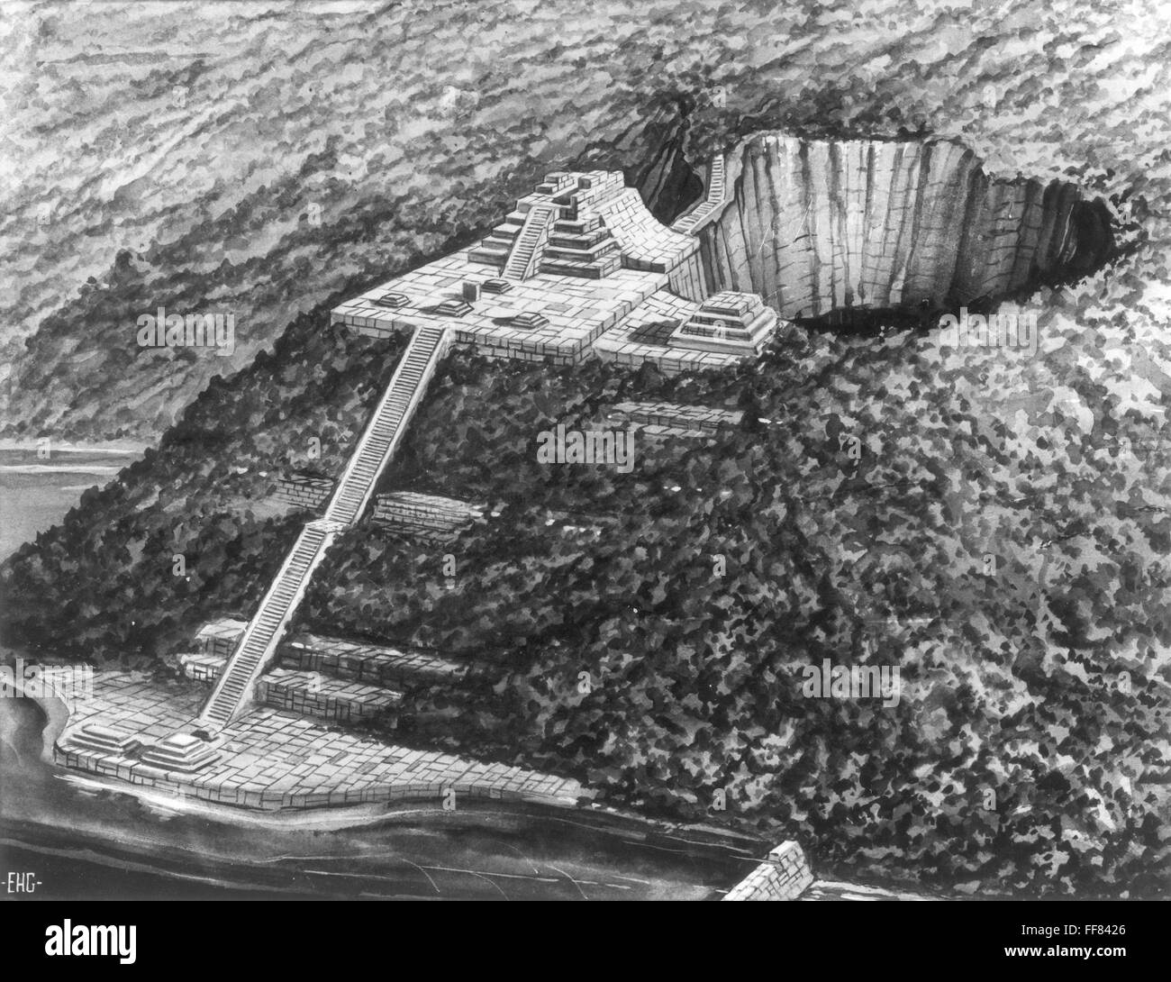 TEMPLE OF A THOUSAND STEPS. /nChiapas: artist's reconstruction based on ...