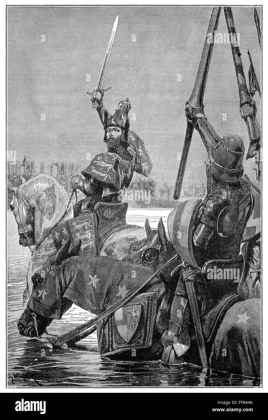 EDWARD III, 1346. /nKing Edward III of England leading his cavalry ...