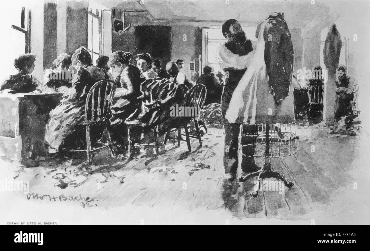 SWEATSHOP, 1892. /nA Chicago sweatshop, 1892. Drawing by Otto H. Bacher ...