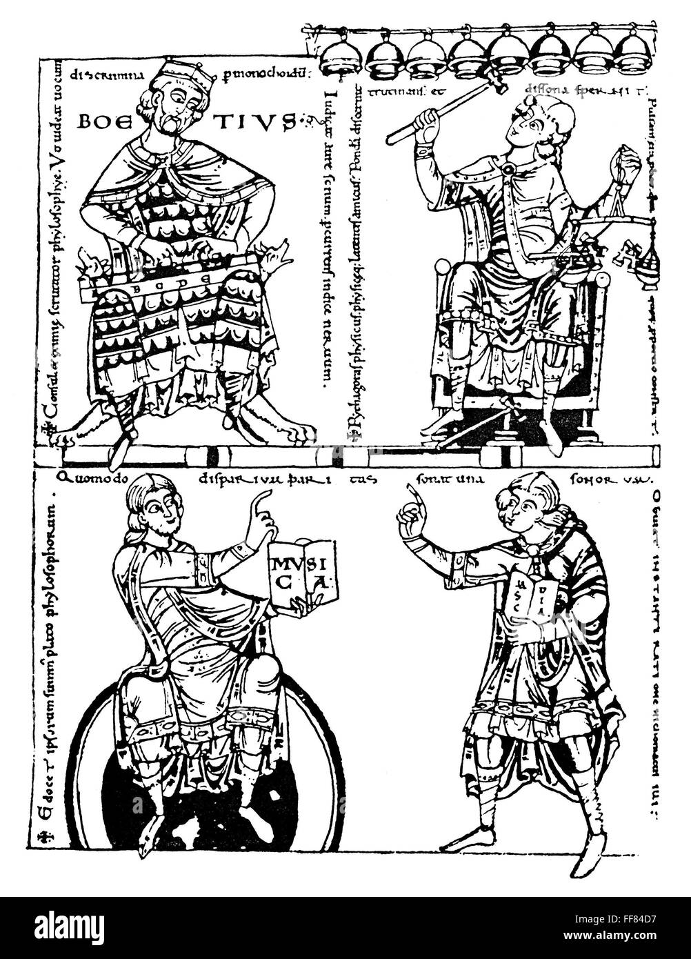 BOETHIUS (c480-524). /nRoman philosopher. A page from a 12th-century ...