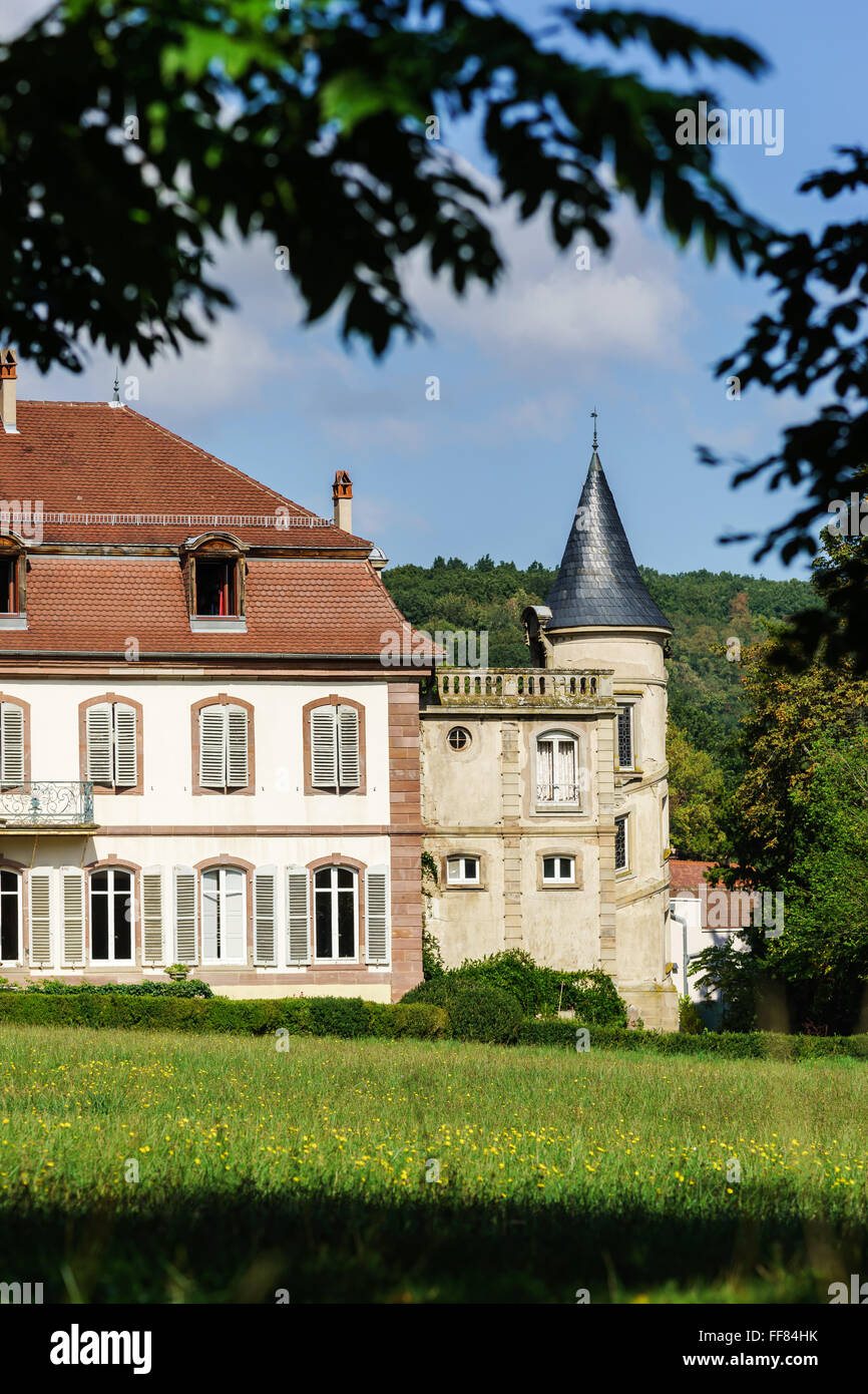 Elegance old french chateau in Alsace, summer time Stock Photo - Alamy