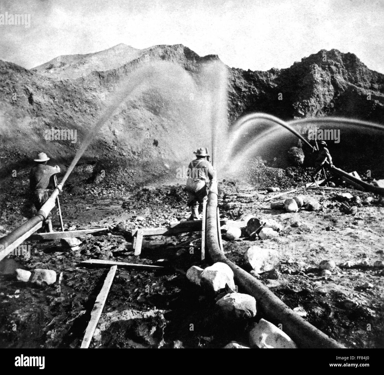 GOLD MINING: CALIFORNIA. /nHydraulic mining, using powerful jets of ...