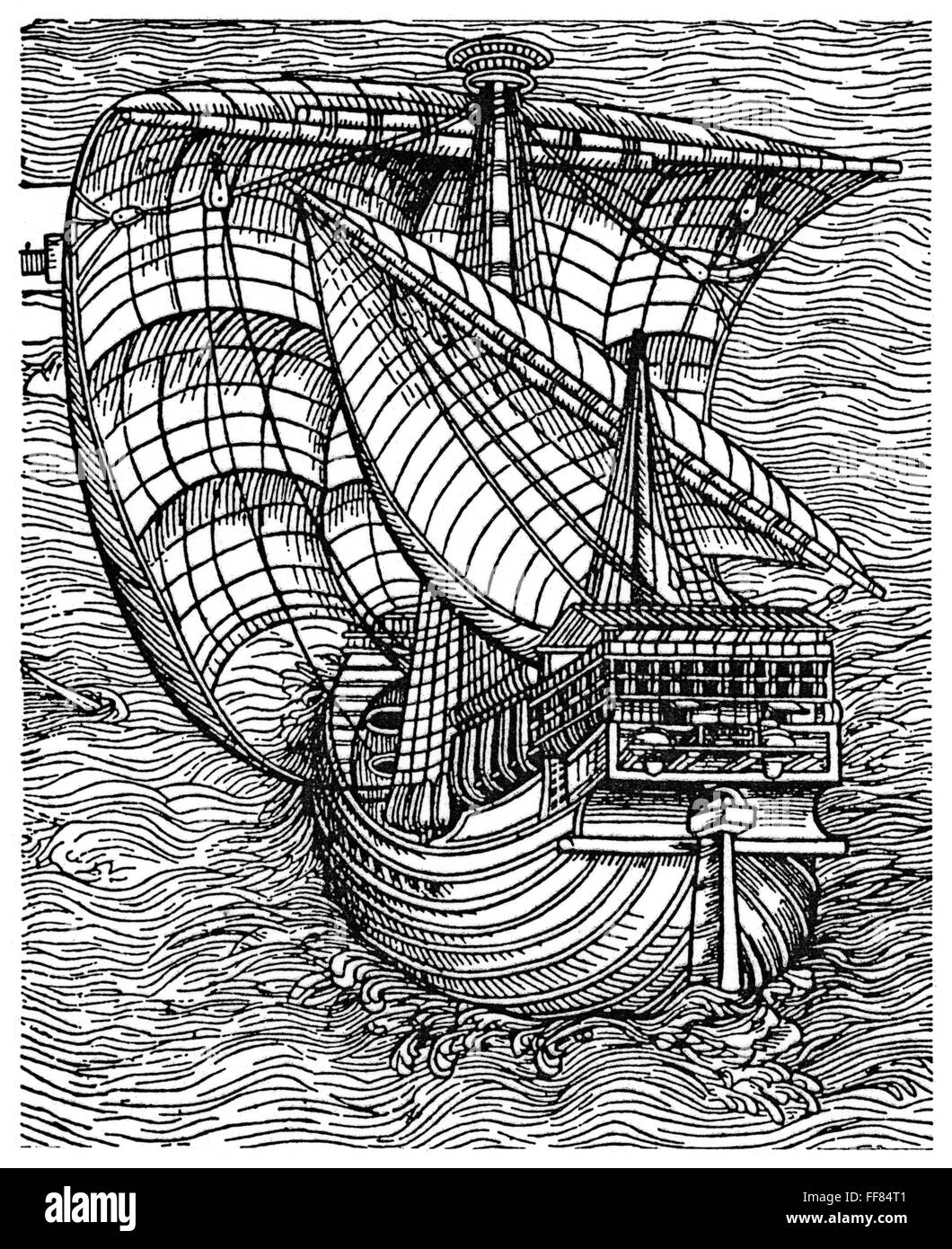 CARAVEL: LATEEN-SAIL, 1486. /nThe stern of a caravel, showing the ...