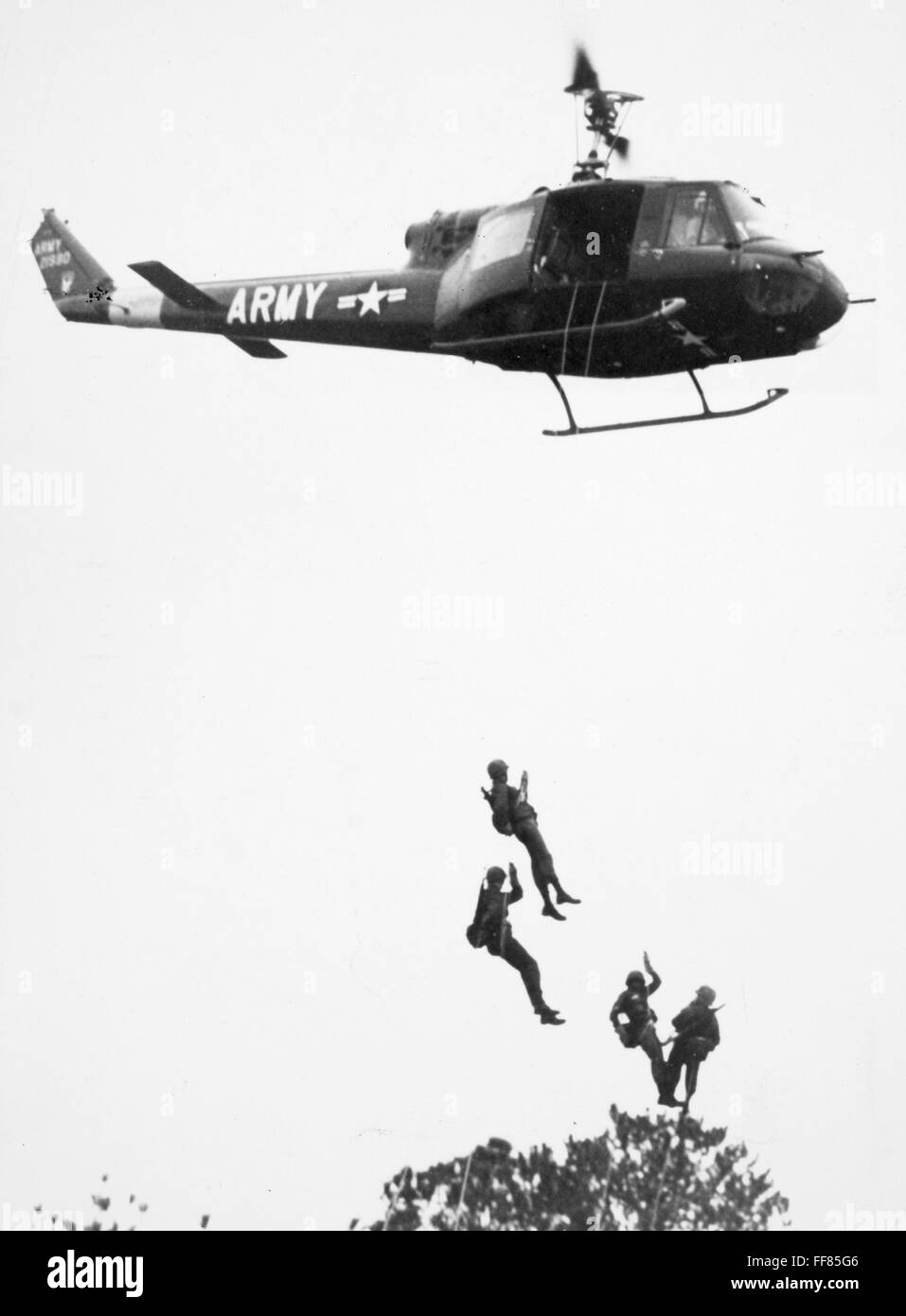 VIETNAM WAR: HELICOPTER. /nU.S. troopers rappel from a helicopter in ...