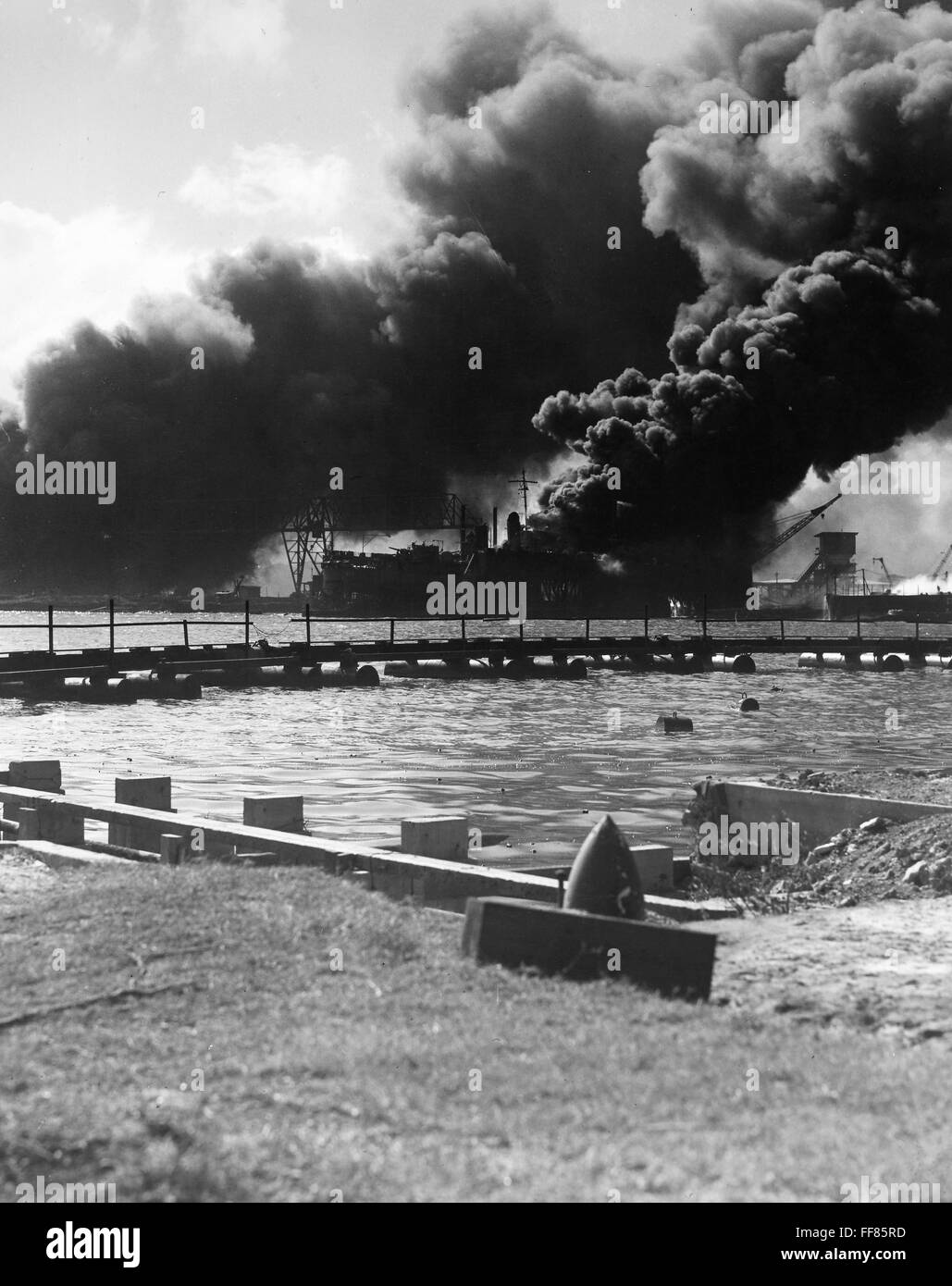 WORLD WAR II: PEARL HARBOR. /nThe USS Shaw in floating drydock after ...