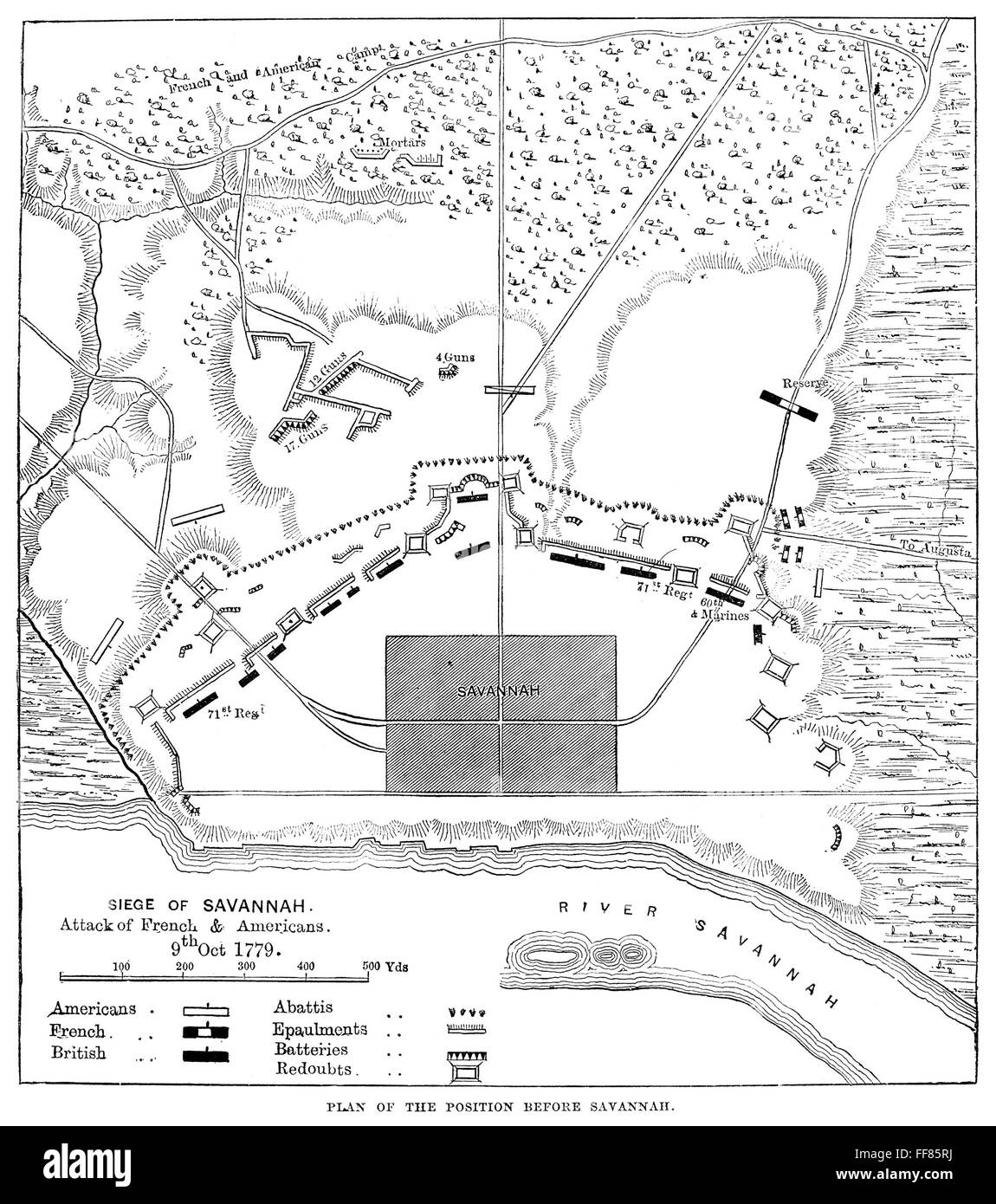 SAVANNAH SIEGE MAP, 1779. /nEngraved map, 19th century, of the Siege of Savannah, Georgia ...