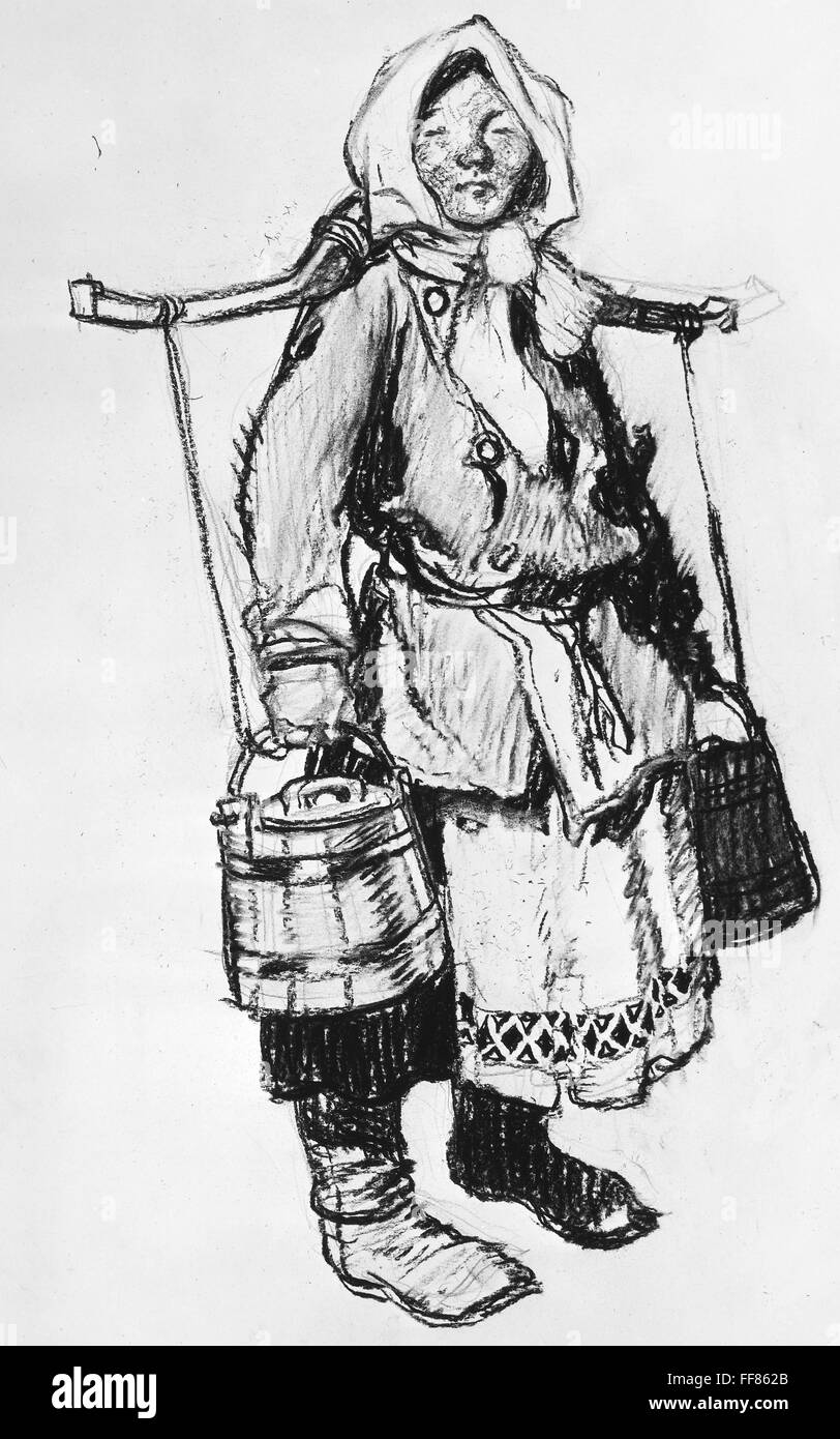 RUSSIA: PEASANT. /nA traditional Russian peasant. Charcoal drawing ...