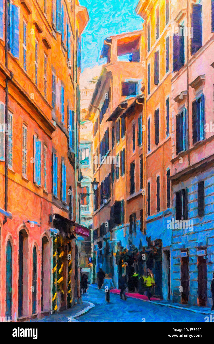 A digital painting of one of the many quaint little narrow streets in ...
