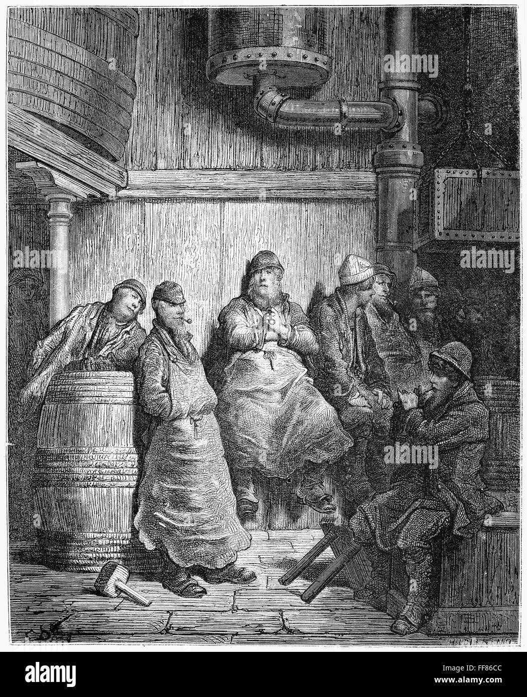 DOR╔: LONDON, 1872. /n'Brewer's Men.' Wood engraving after Gustave DorΘ ...
