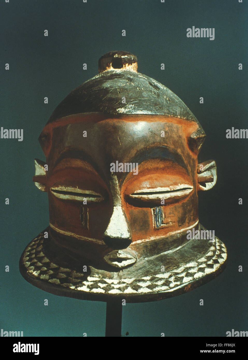 AFRICA: MASK. /nWooden helmet mask; Bapende, Congo. Ht: 27.6 cm Stock ...