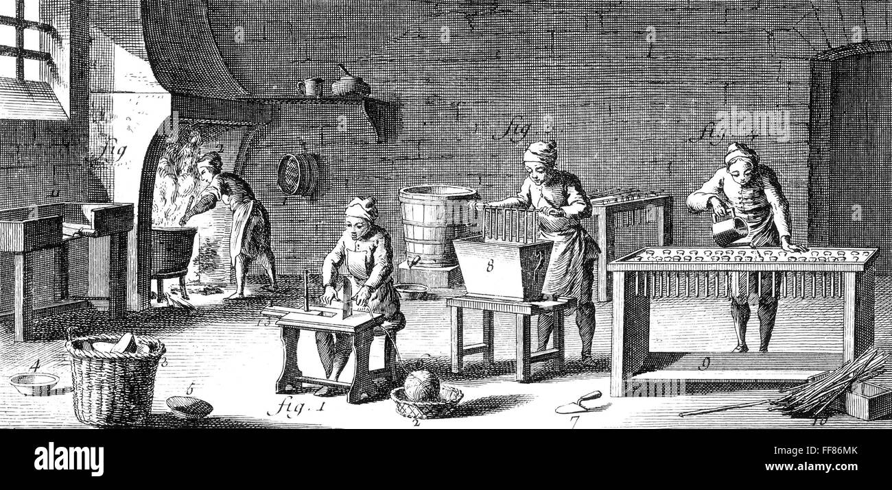 CANDLEMAKING, 18th CENTURY. /nLine engraving, French, mid-18th century ...