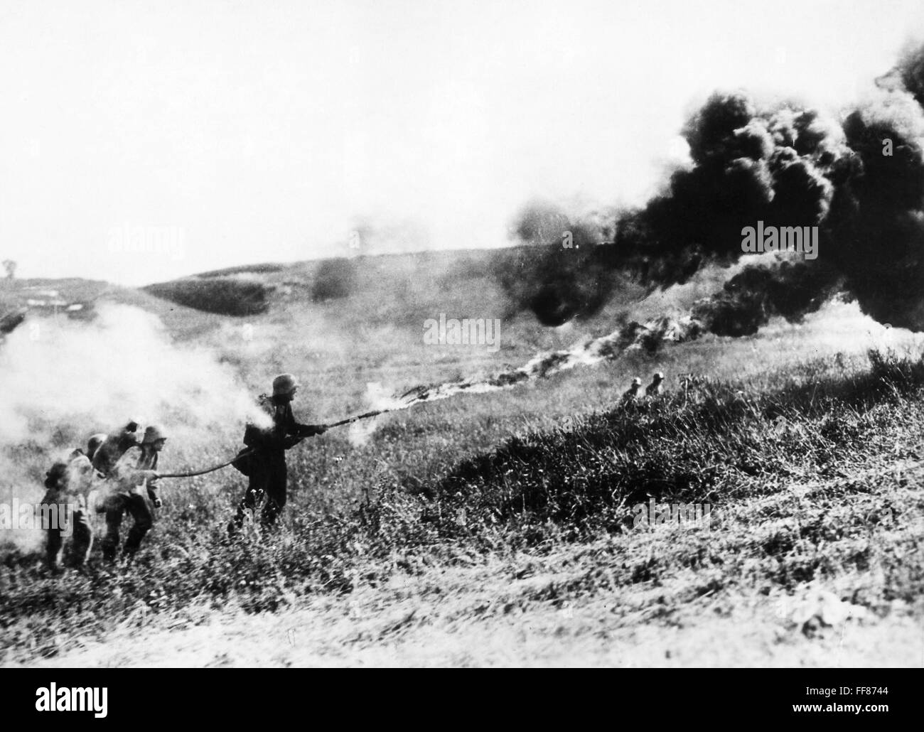 WORLD WAR II: FLAMETHROWER. /nA German soldier using a flamethrower in ...
