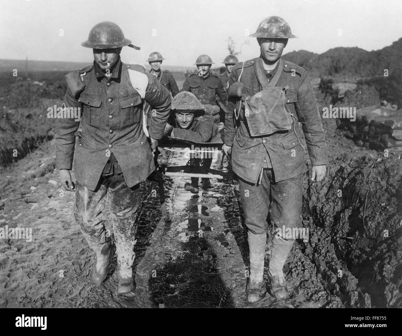 WORLD WAR I: SOLDIERS. /nBringing a wounded Canadian soldier through ...