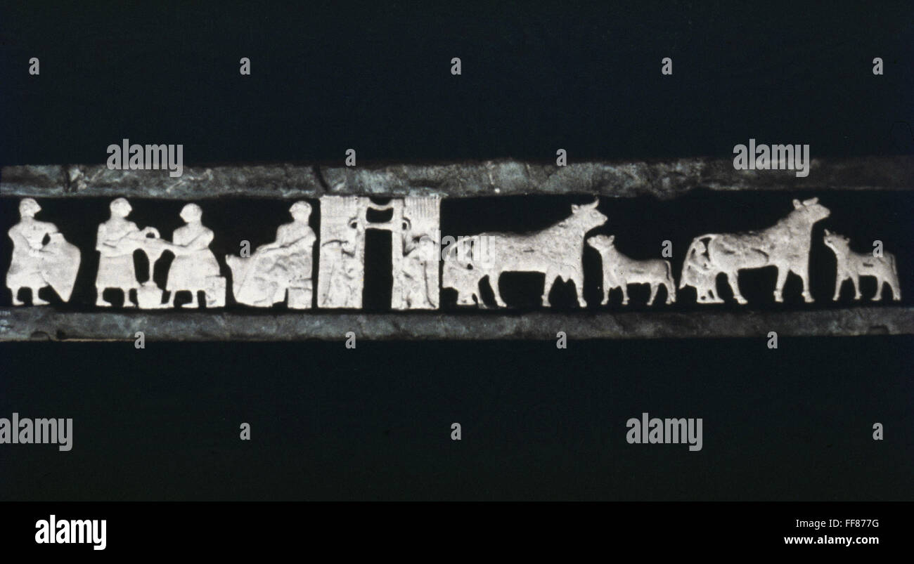 SUMERIAN ART. /nReplica of the 'milking scene' frieze from a Sumerian ...