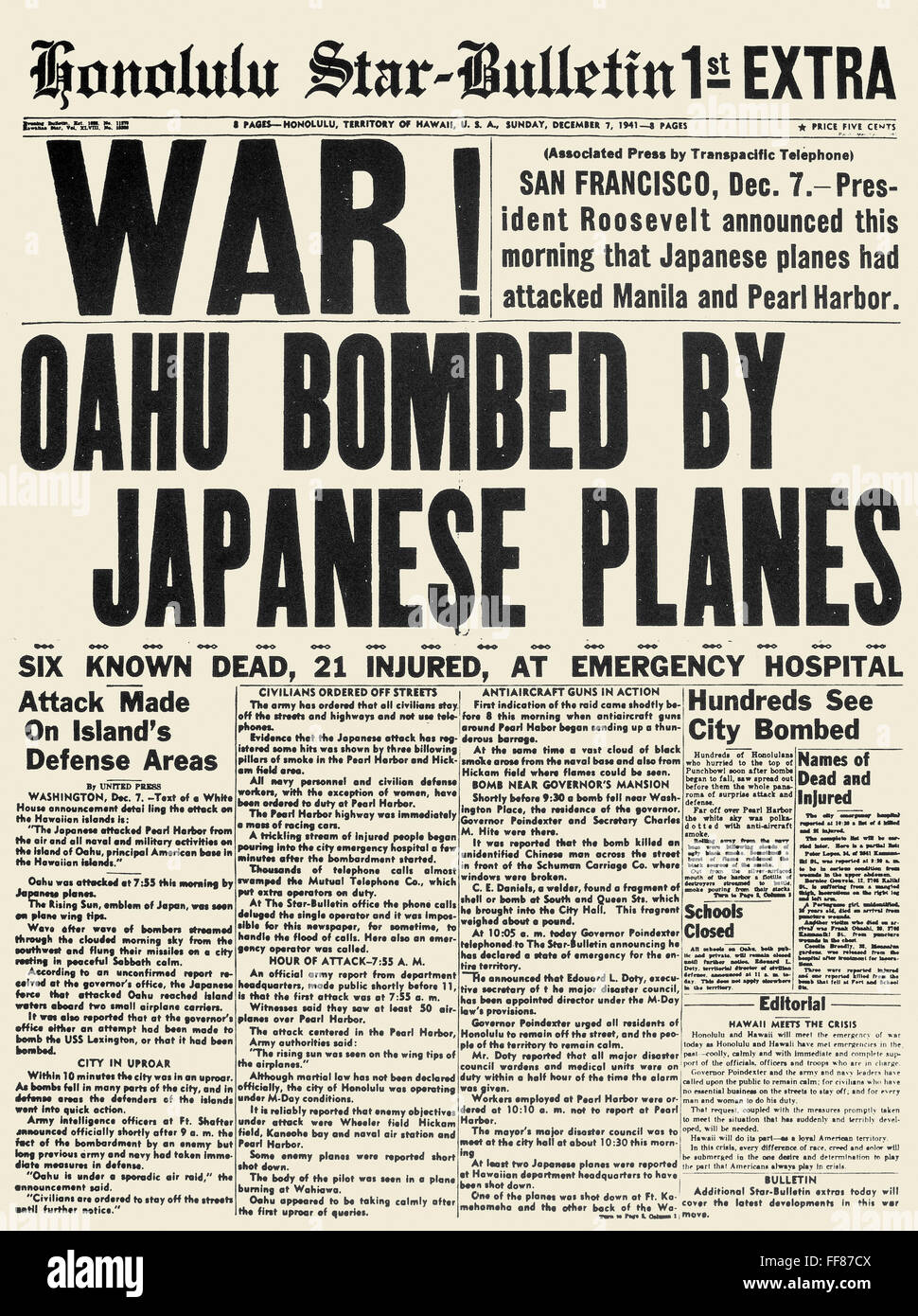 WORLD WAR II: PEARL HARBOR. /nThe front page of the Honolulu-Star ...