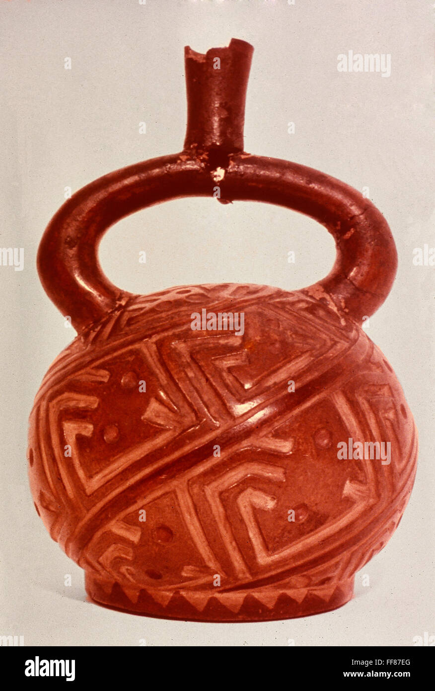 ANDEAN POTTERY. /nPeruvian pottery stirrup-spout vase. Mochica. Height ...